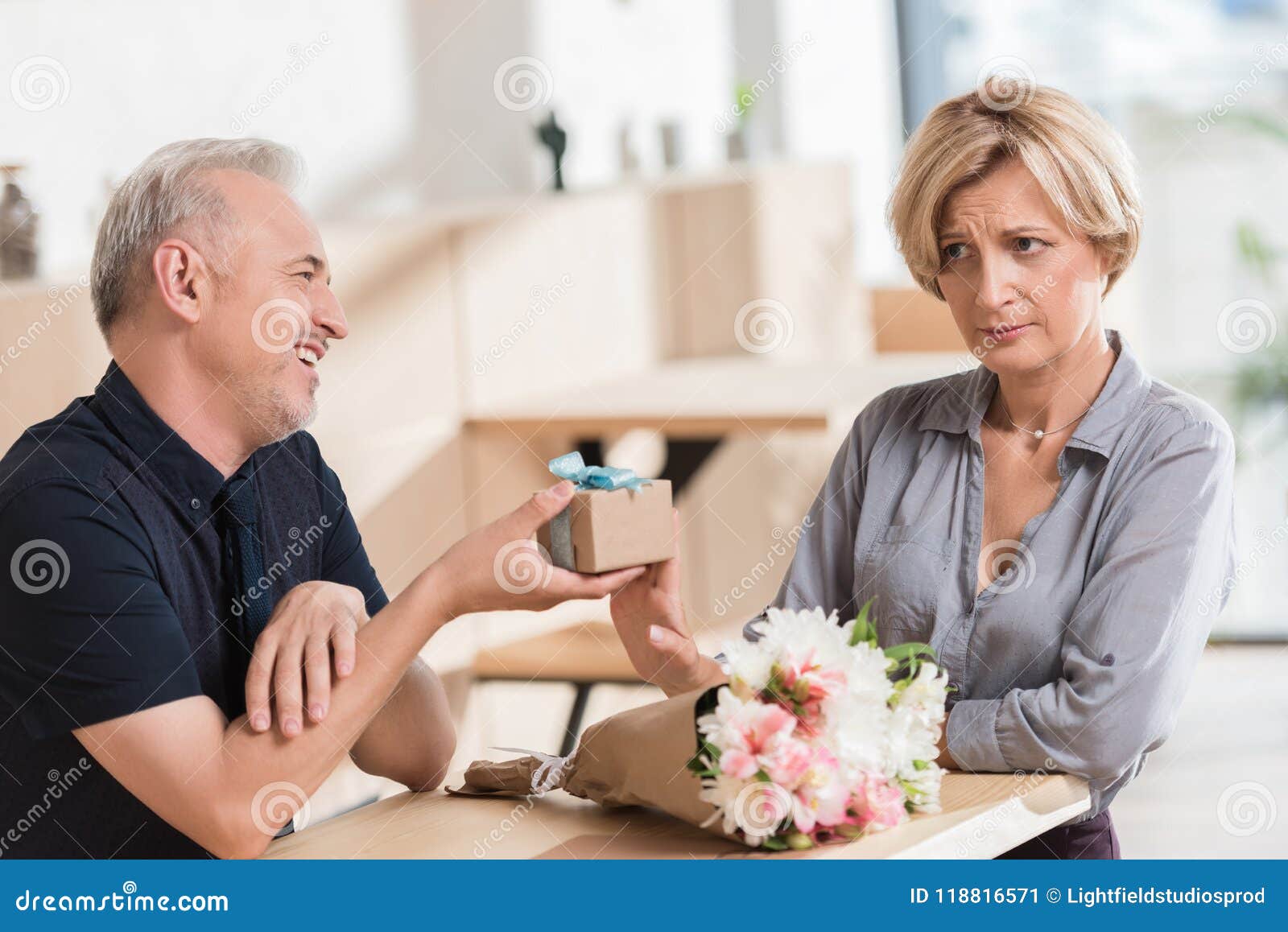 Woman Rejecting Present from Man Stock Image - Image of attractive ...