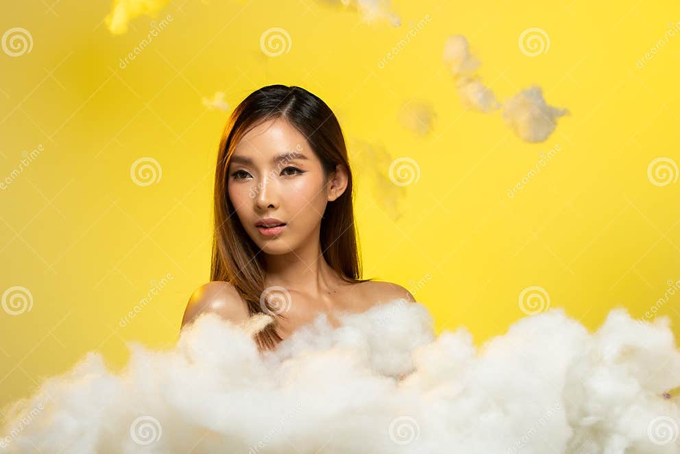 Woman Relax In Fantasy Bathroom And Shower With Puffy White Cloud Stock Image Image Of Fresh
