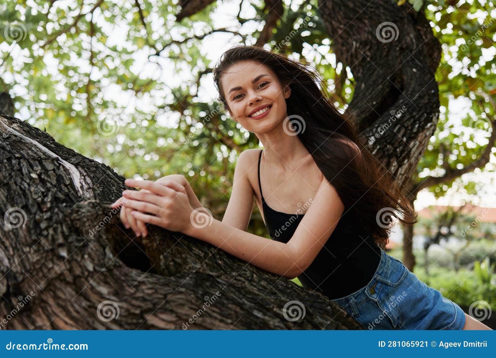 Woman Nature Sitting Tree Vacation Sky Lifestyle Smiling Trunk Relax