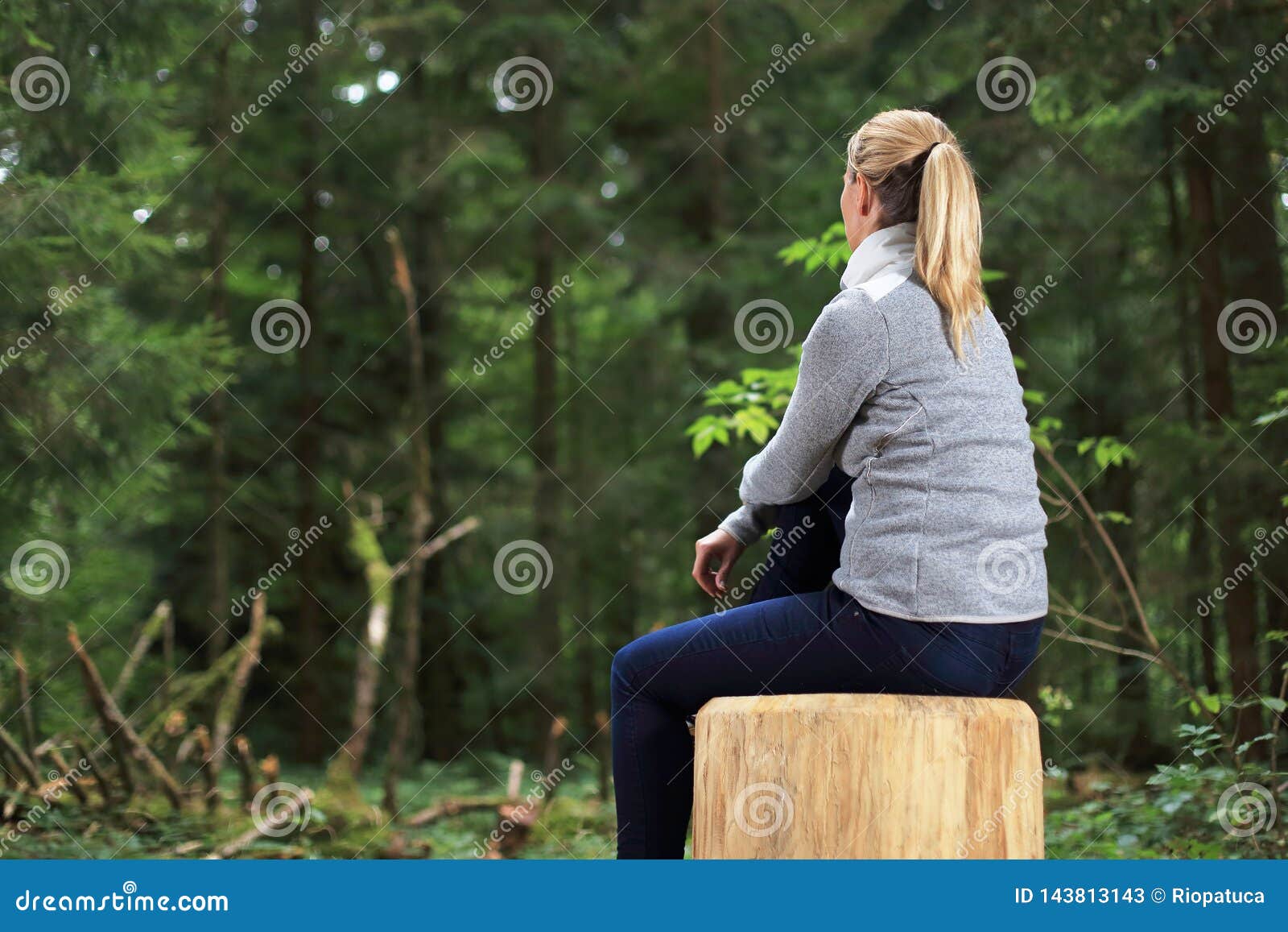 Woman Relaxed on a Tree Trunk in a Forest Stock Image - Image of oxygen ...