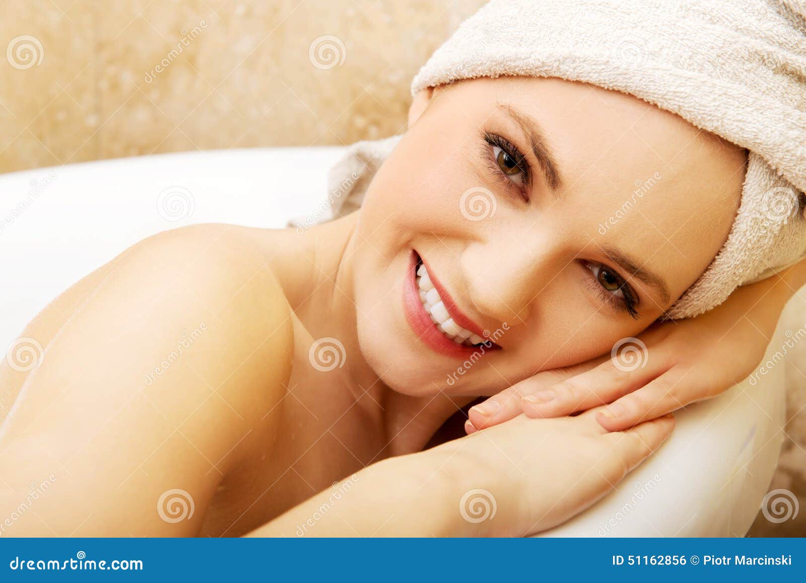 Woman relaxing bathtub. stock photo. Image of happy, attractive - 51162856