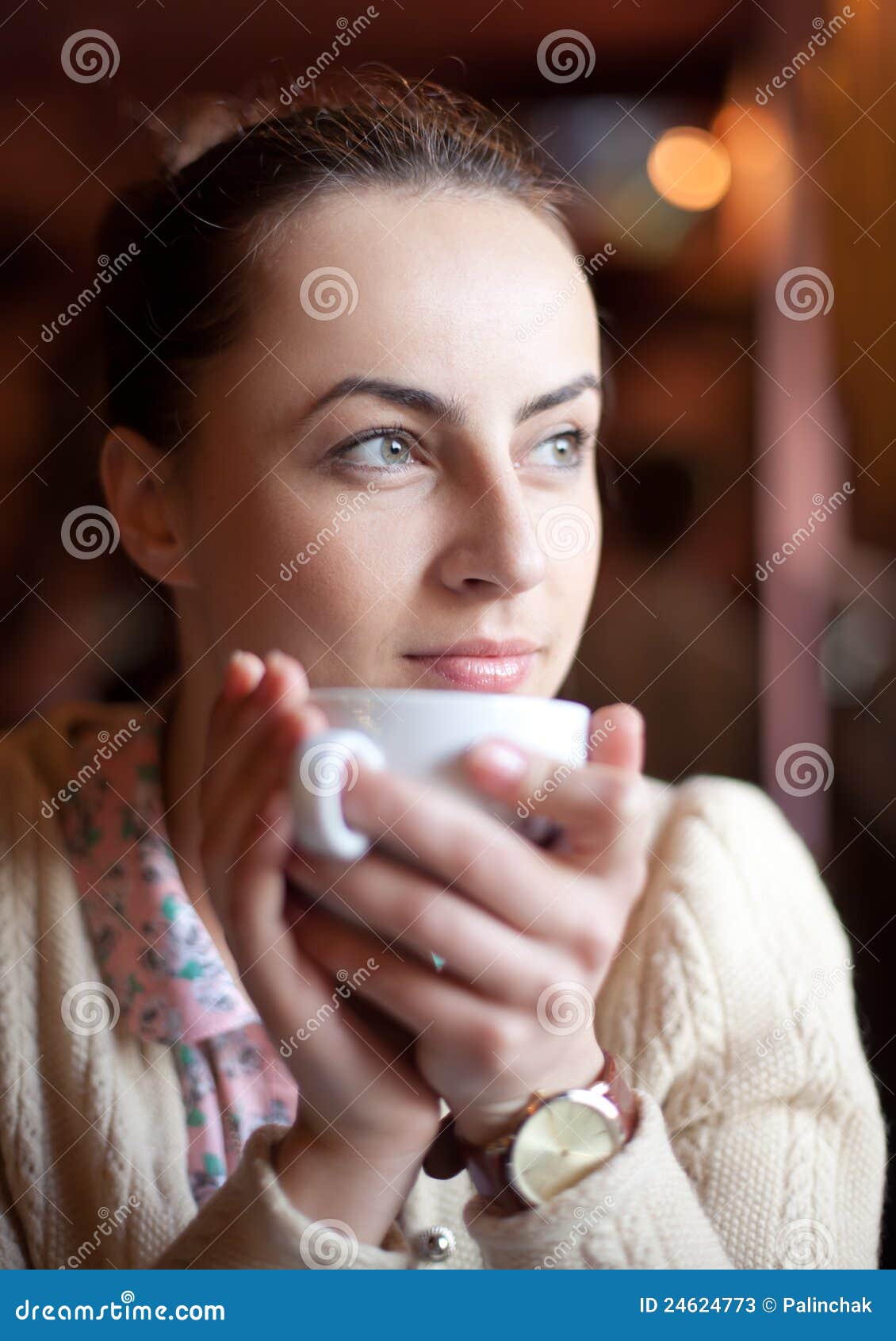 Woman relaxing in cafe stock image. Image of people, portrait - 24624773