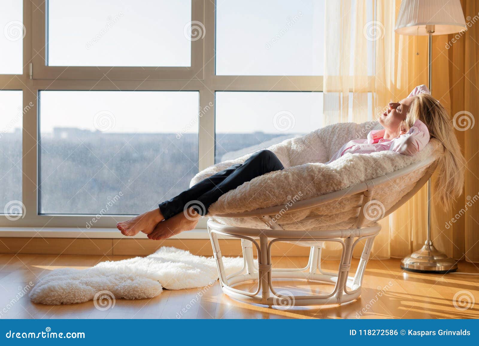 Woman relaxing at home stock photo. Image of live, lounge - 118272586