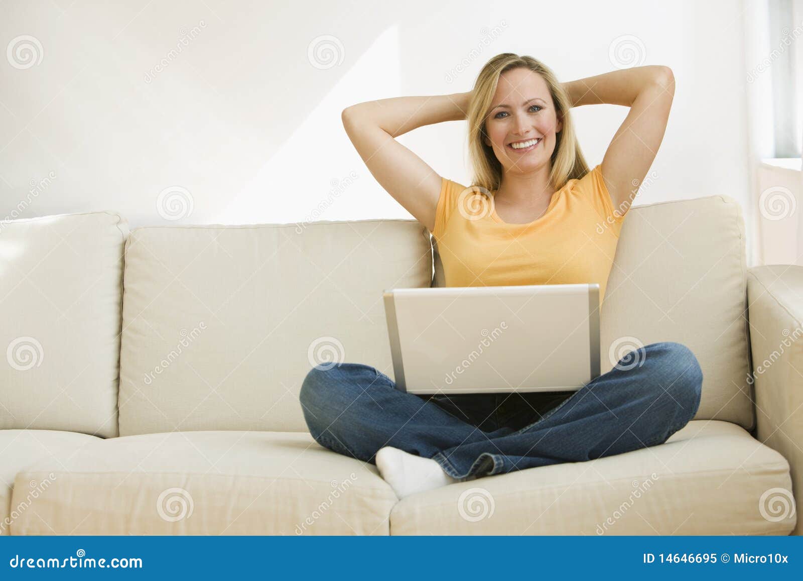 Woman Relaxing with Laptop stock image. Image of laptop - 14646695