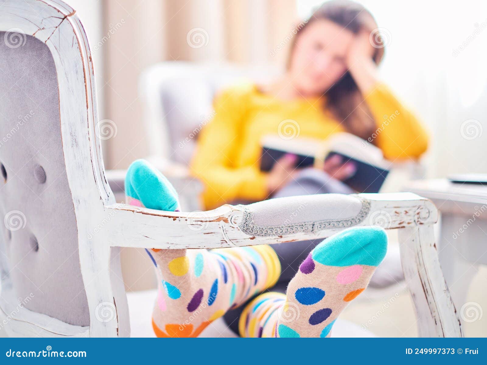 Woman Relaxing Reading A Book Stock Image Image Of Leisurely Socks