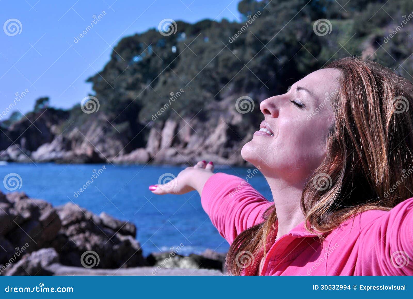 Woman relaxing in the sea stock photo. Image of morning - 30532994