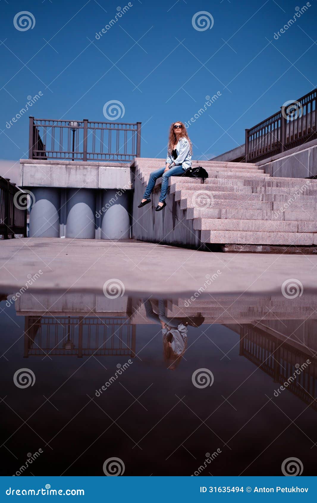 Woman relaxing on steps stock photo. Image of steps, relaxing - 31635494
