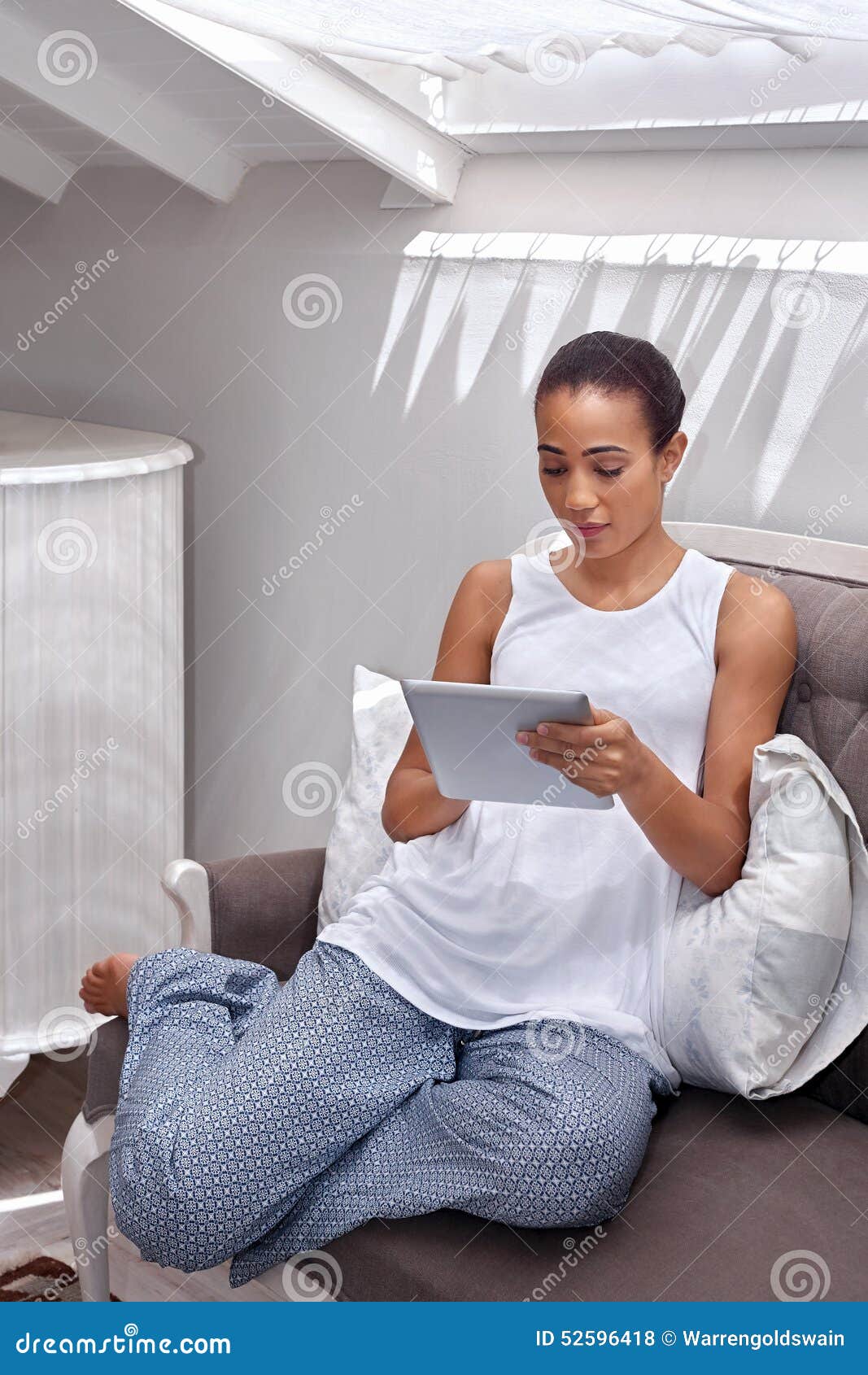 Woman relaxing tablet stock photo. Image of leisure, lifestyle - 52596418