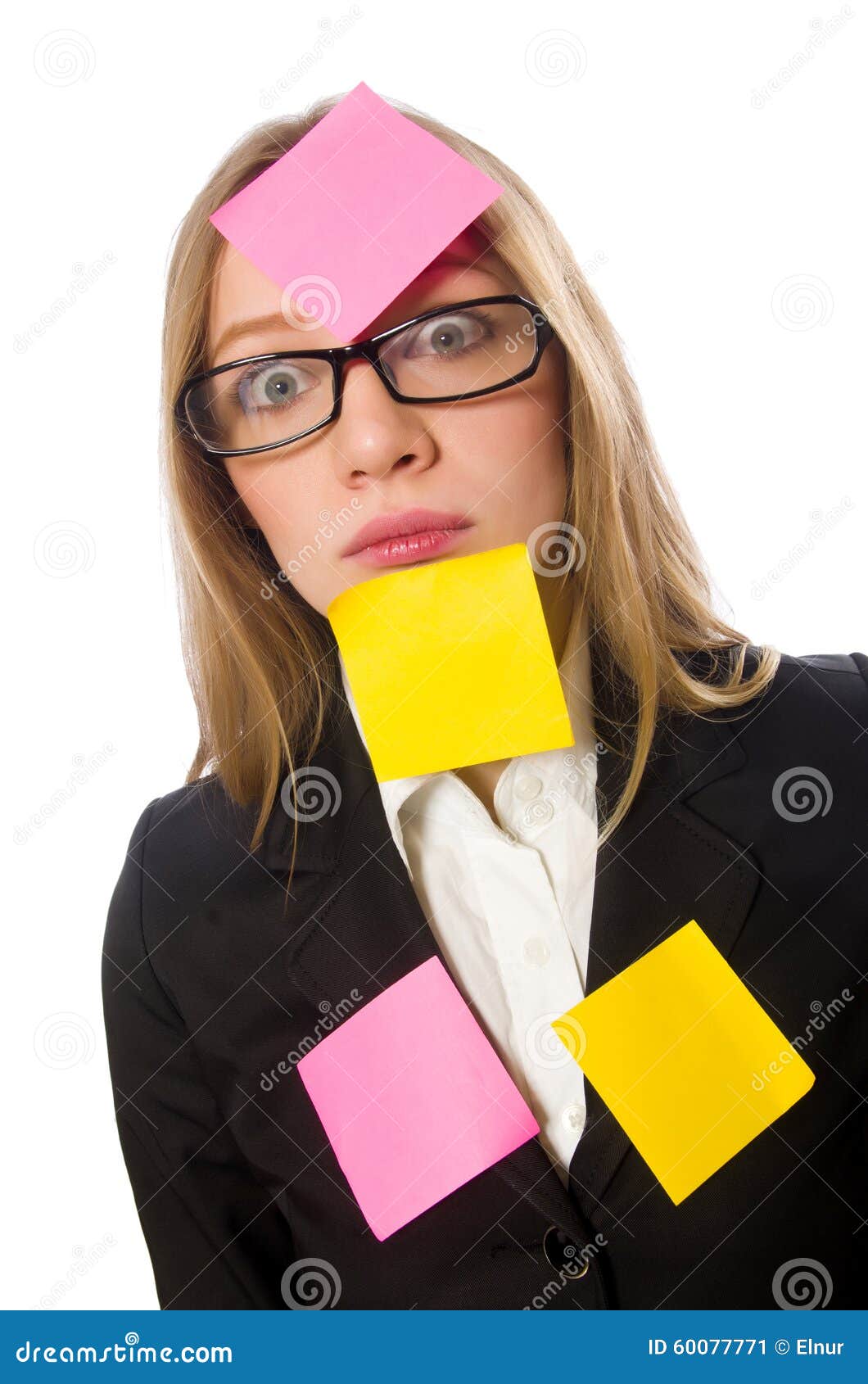 Woman with Reminders Isolated on White Stock Image - Image of memo ...