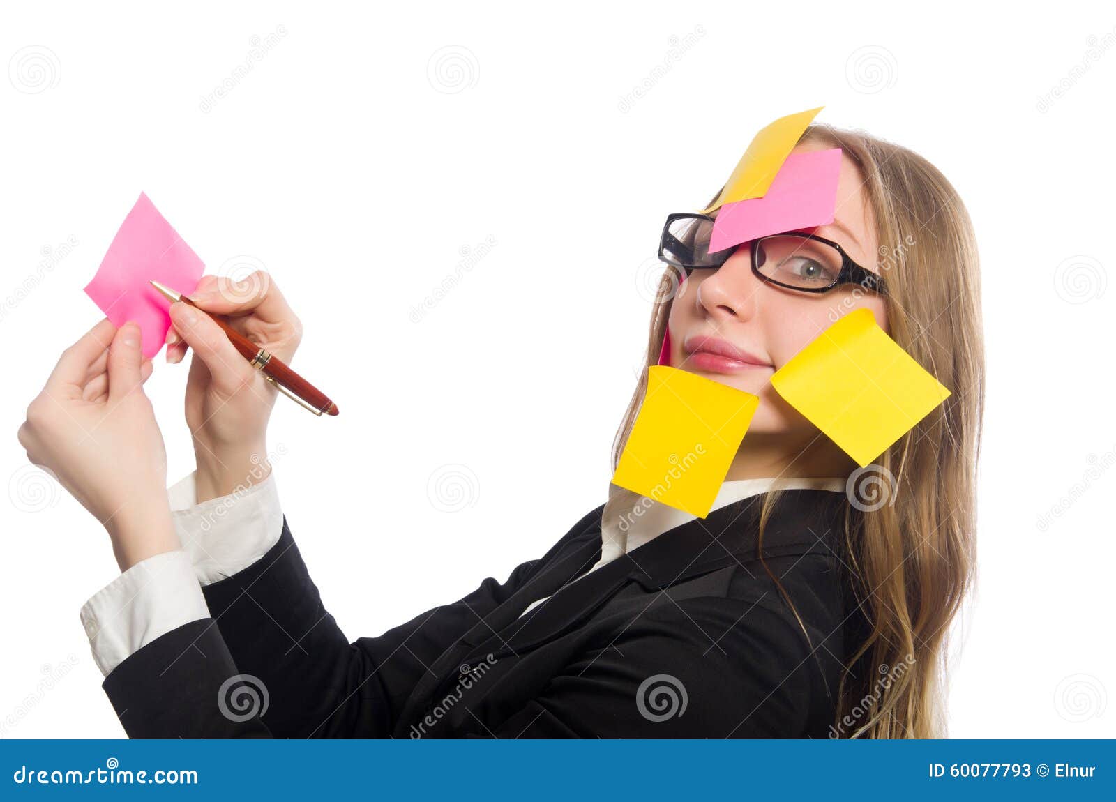 Woman with Reminders Isolated on White Stock Image - Image of humourous ...