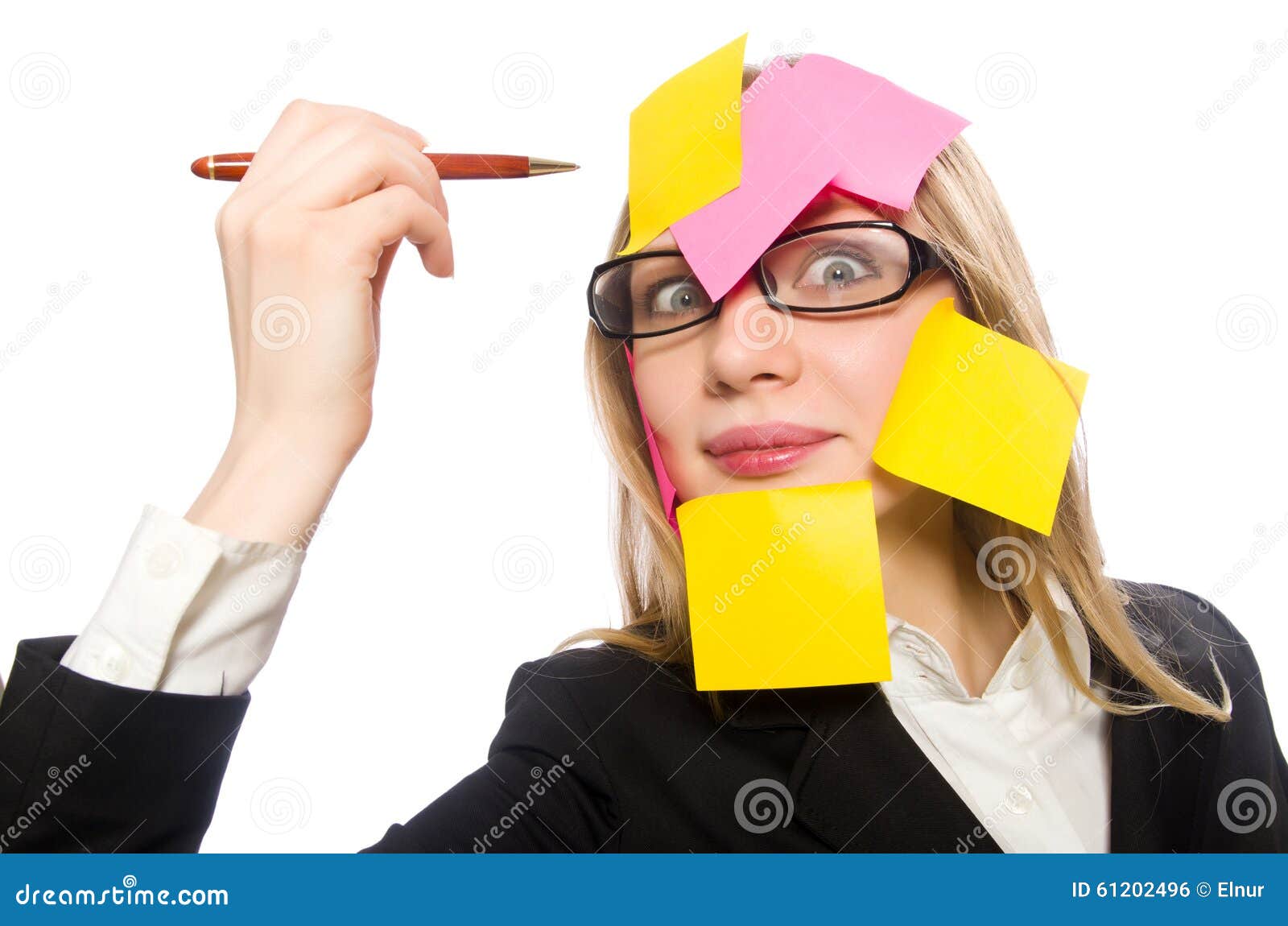 The Woman with Reminders Isolated on White Stock Photo - Image of girl ...