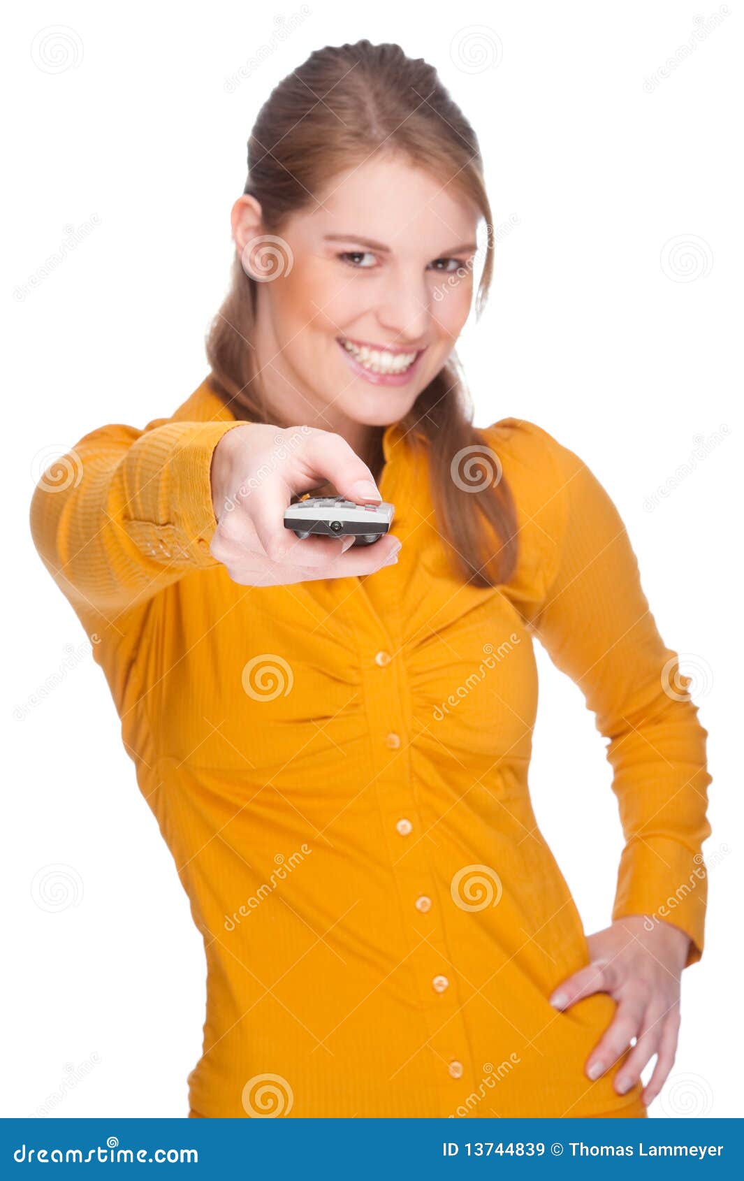 Woman with remote stock image. Image of operating, closeup - 13744839