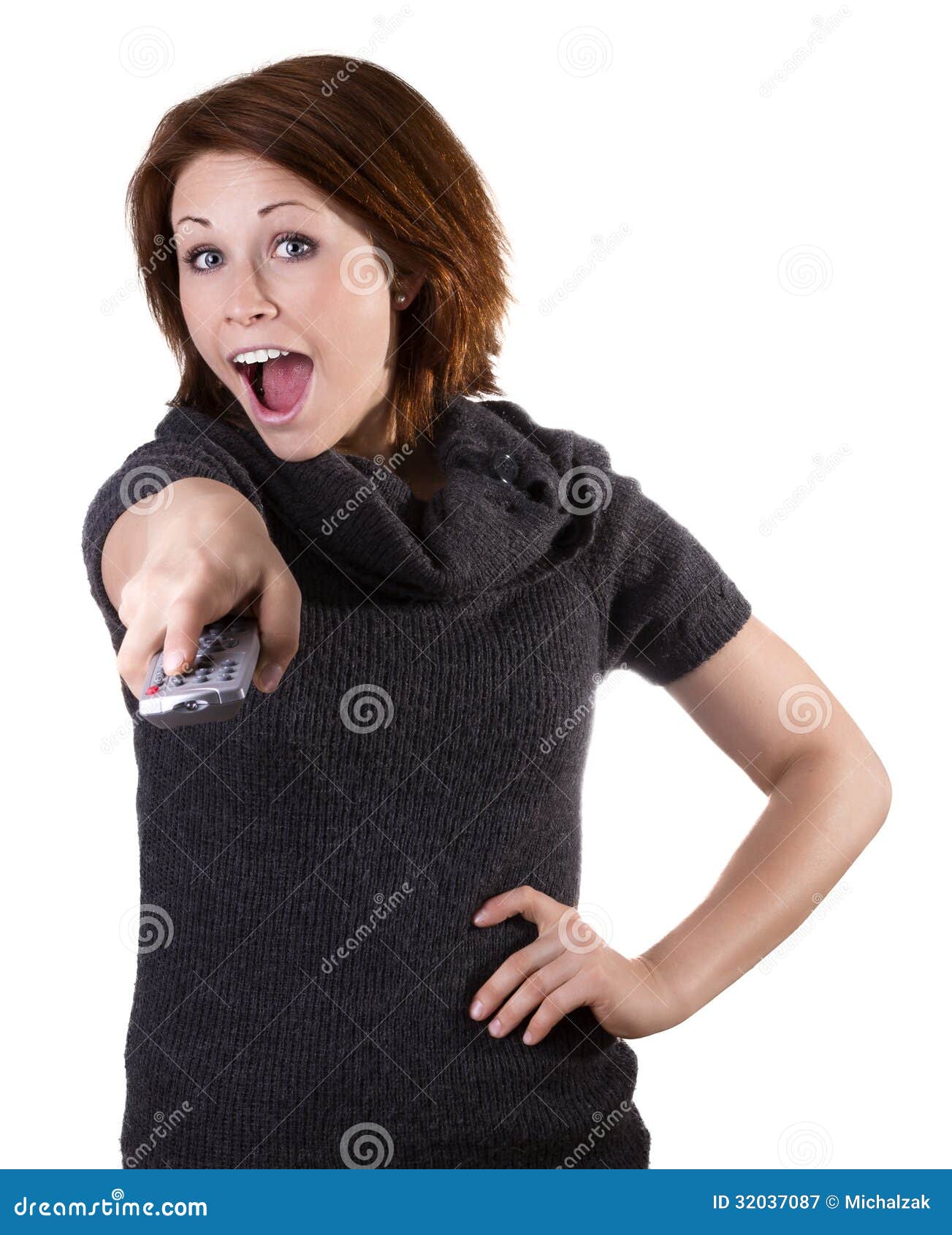 Woman with remote stock image. Image of equipment, bandwidth - 32037087