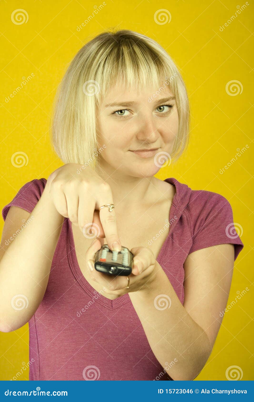Woman & remote control stock photo. Image of change - 15723046