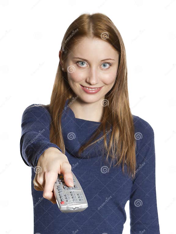 Woman with remote control stock photo. Image of head - 28849334