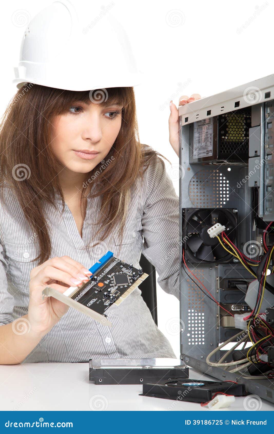 Woman Repairing the Computer Stock Image - Image of beauty, caucasian ...