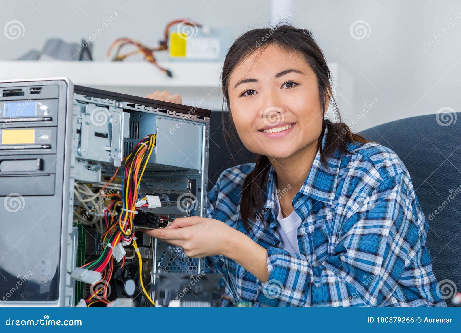 Woman Repairing Electronic Component Computer Stock Photo - Image of ...