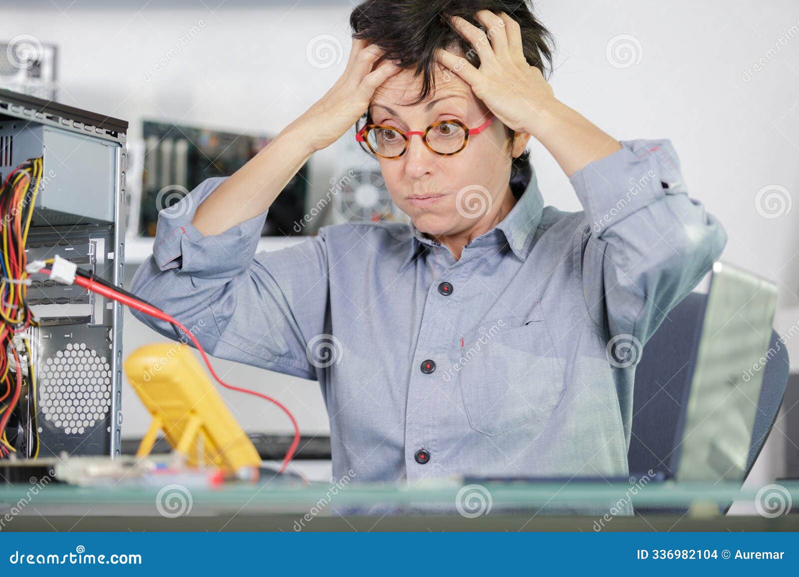 Woman Repairs Computer Breakdown Stock Photo - Image of home, digital ...