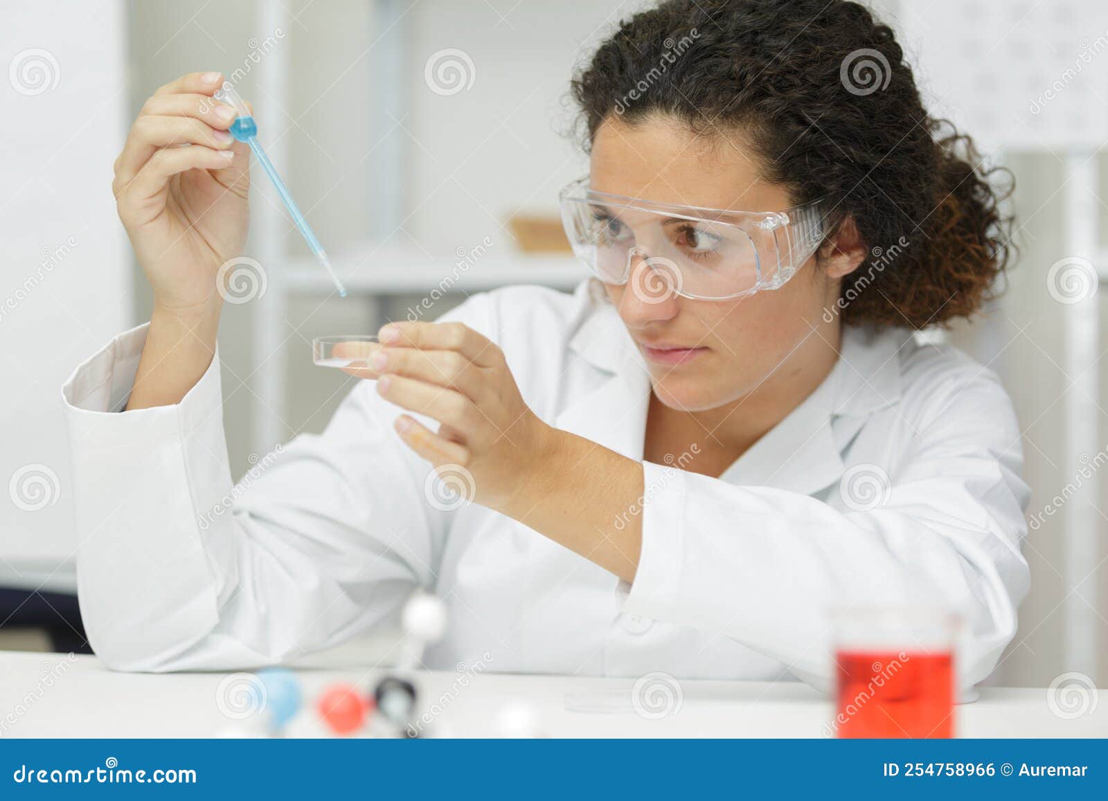 Woman researcher in lab stock photo. Image of study - 254758966