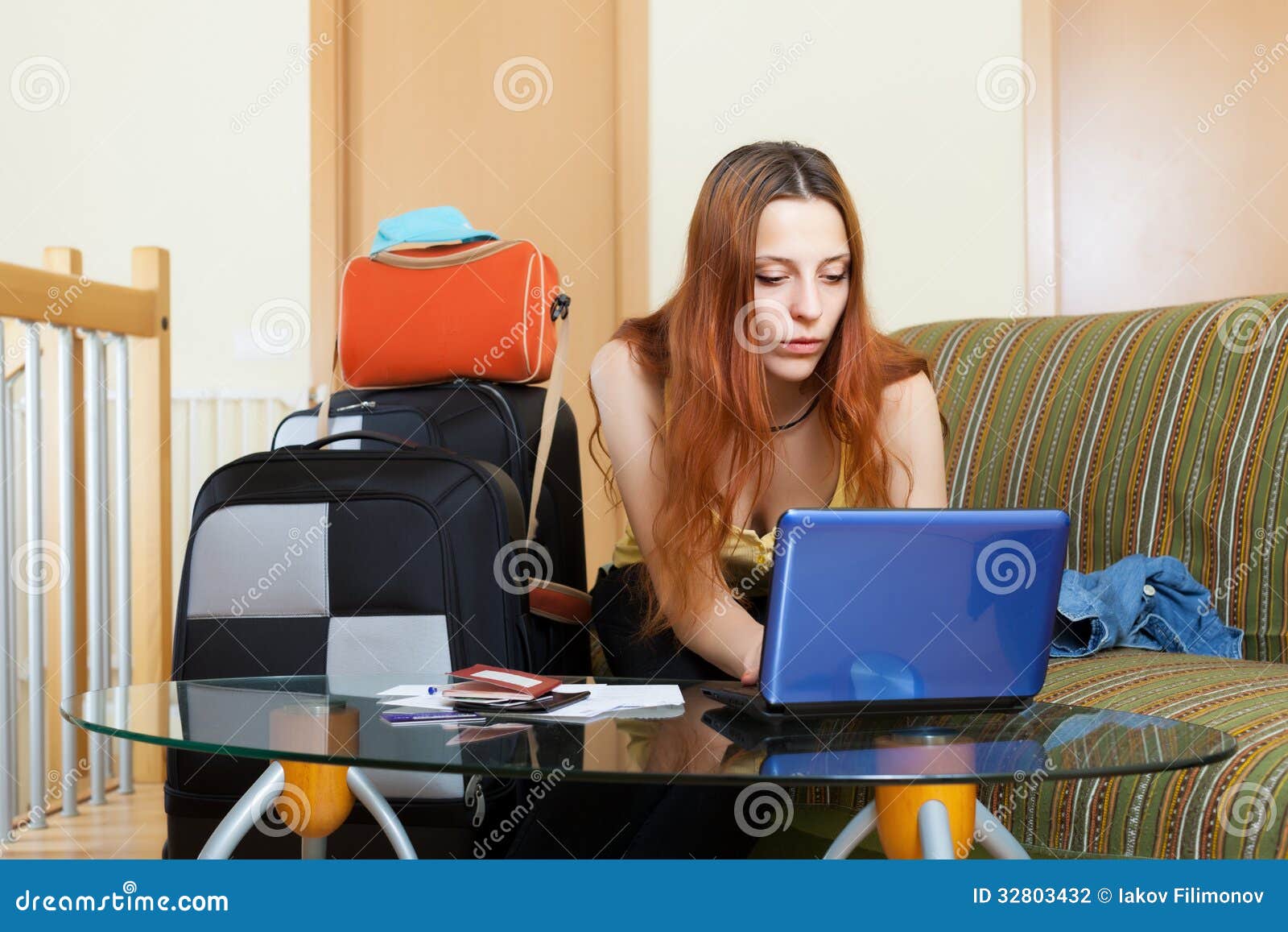 Woman Reserving Hotel Online in the Internet Stock Photo - Image of ...