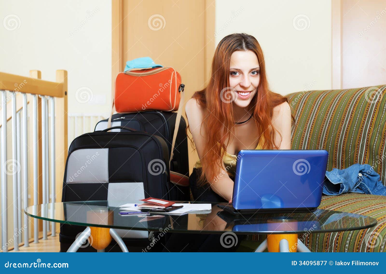 Woman Reserving Hotel Online in the Internet Stock Image - Image of ...