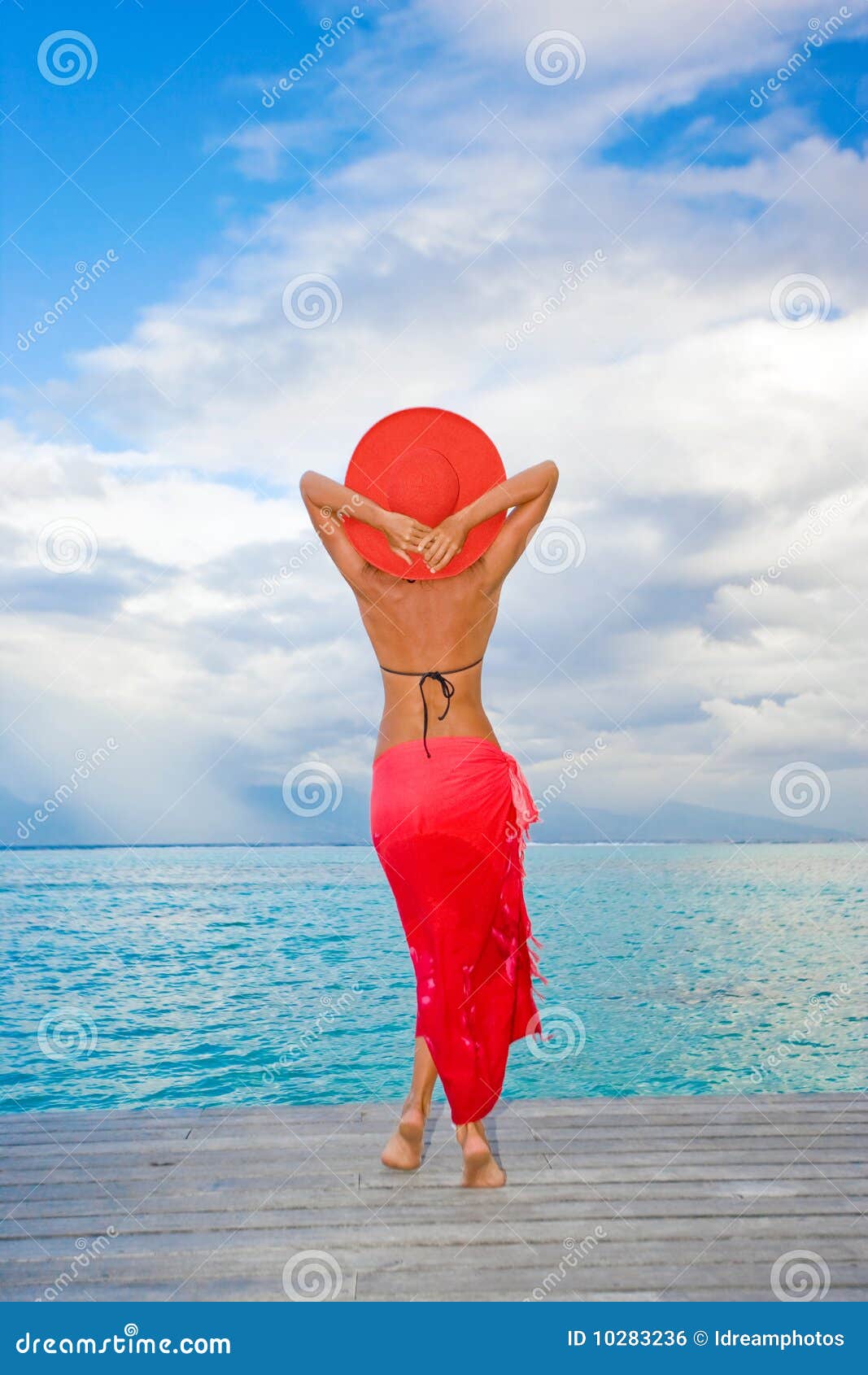 Woman resort red sarong stock photo. Image of brim, closeup - 10283236