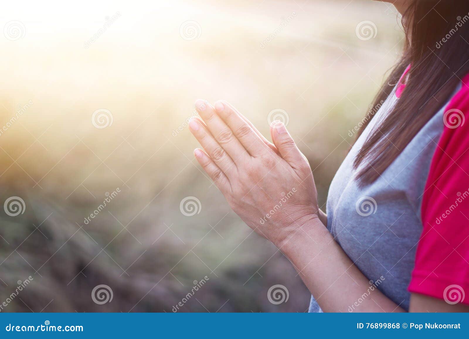 Woman Respect and Pray on Nature Background Stock Photo - Image of hand ...