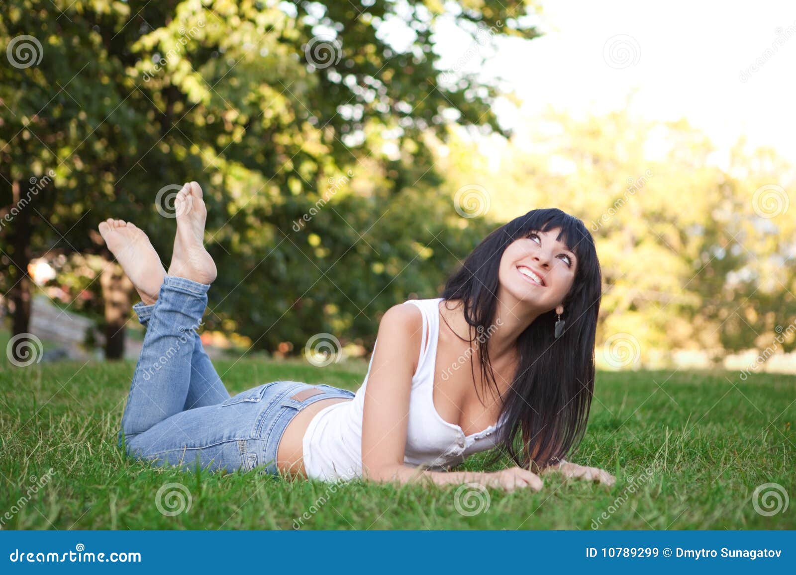 Woman Rest on the Green Grass Stock Image - Image of female, human ...