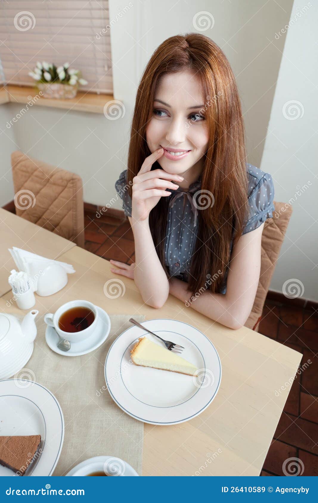 Woman is at the restaurant stock image. Image of face - 26410589