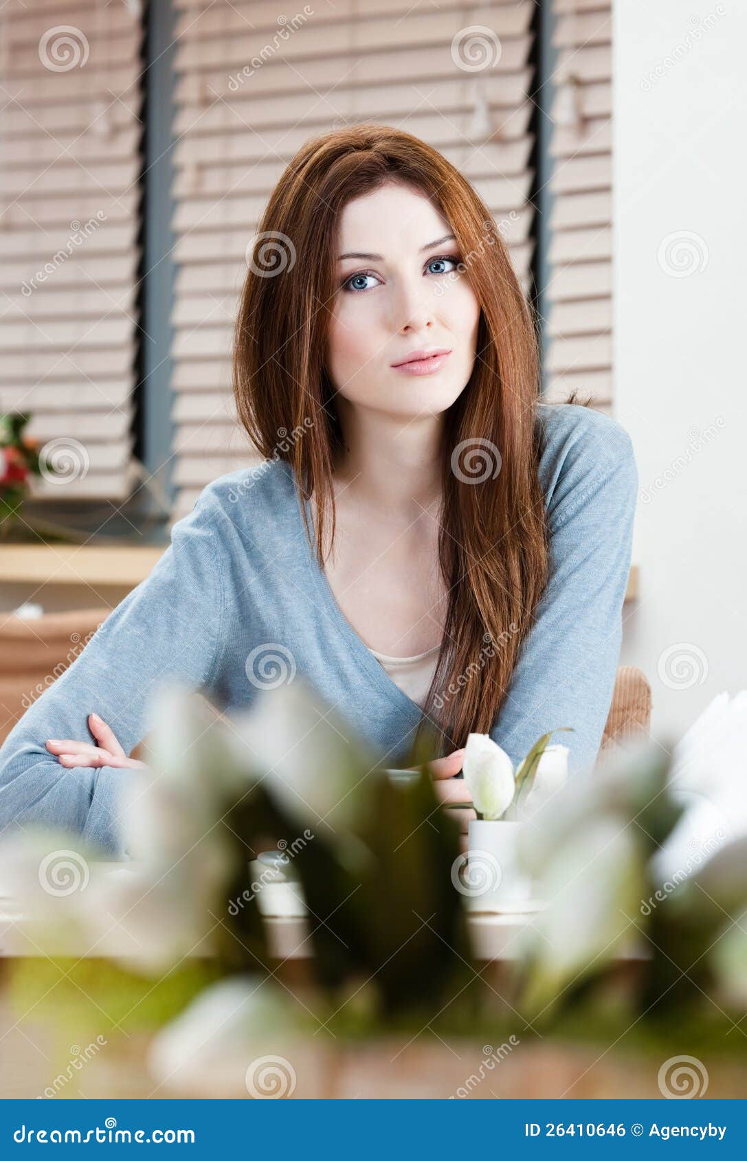 Woman at the restaurant stock photo. Image of brunette - 26410646