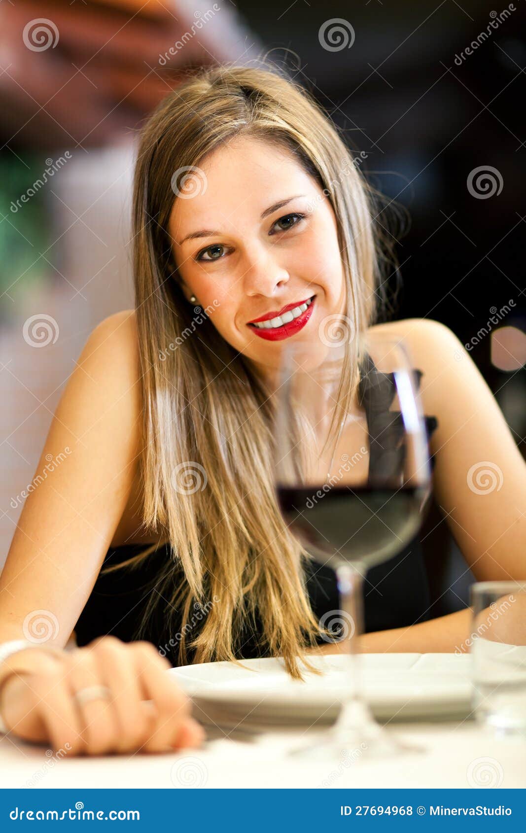 Woman in a restaurant stock photo. Image of concept, wineglass - 27694968