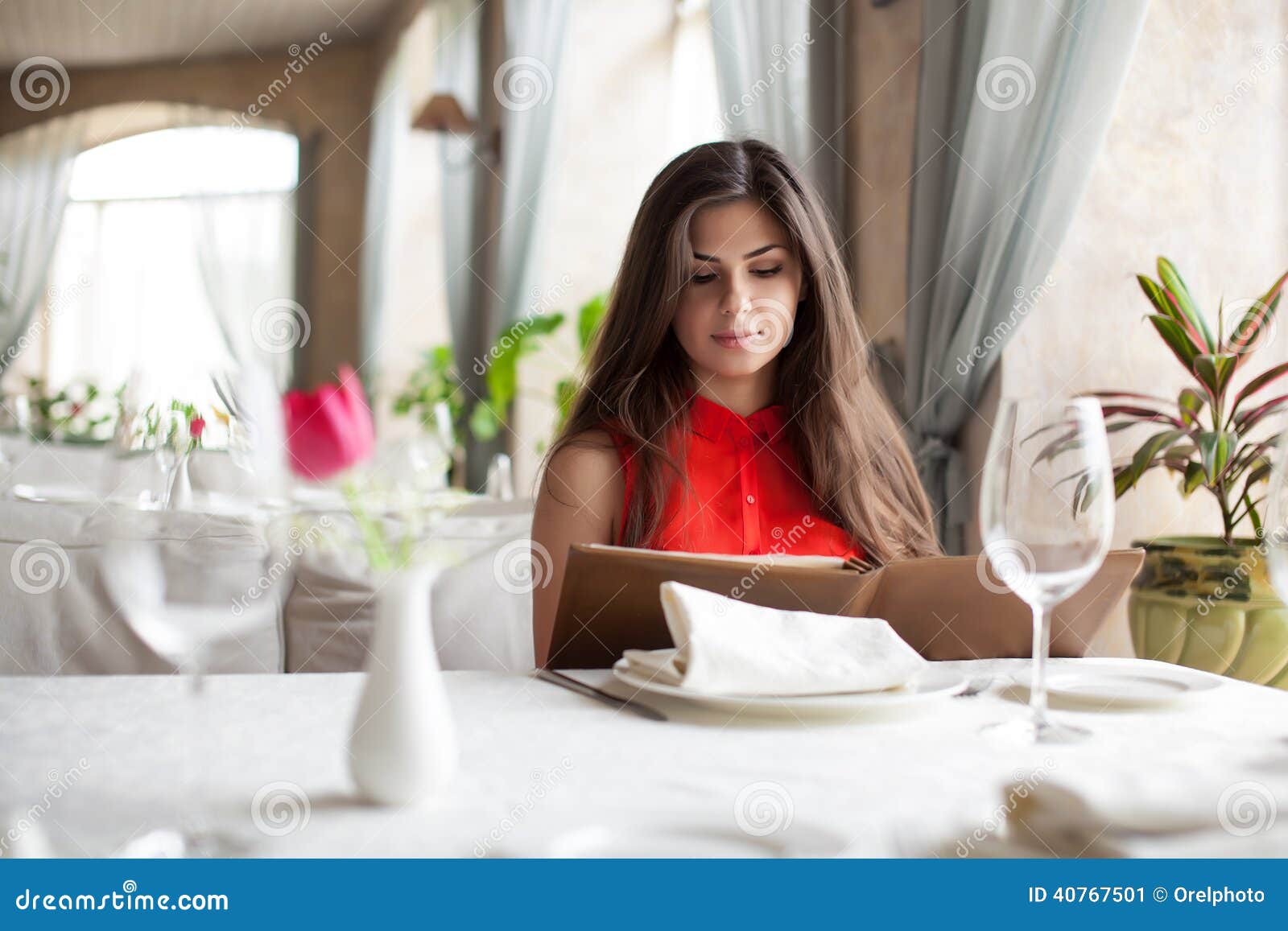 Woman in Restaurant with the Menu Stock Image - Image of adult, smiling ...