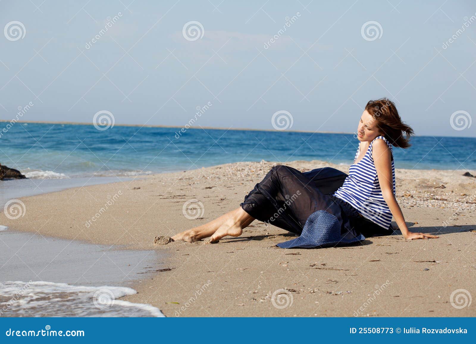 Woman Resting on the Beach in Summer Day Stock Image - Image of concept ...