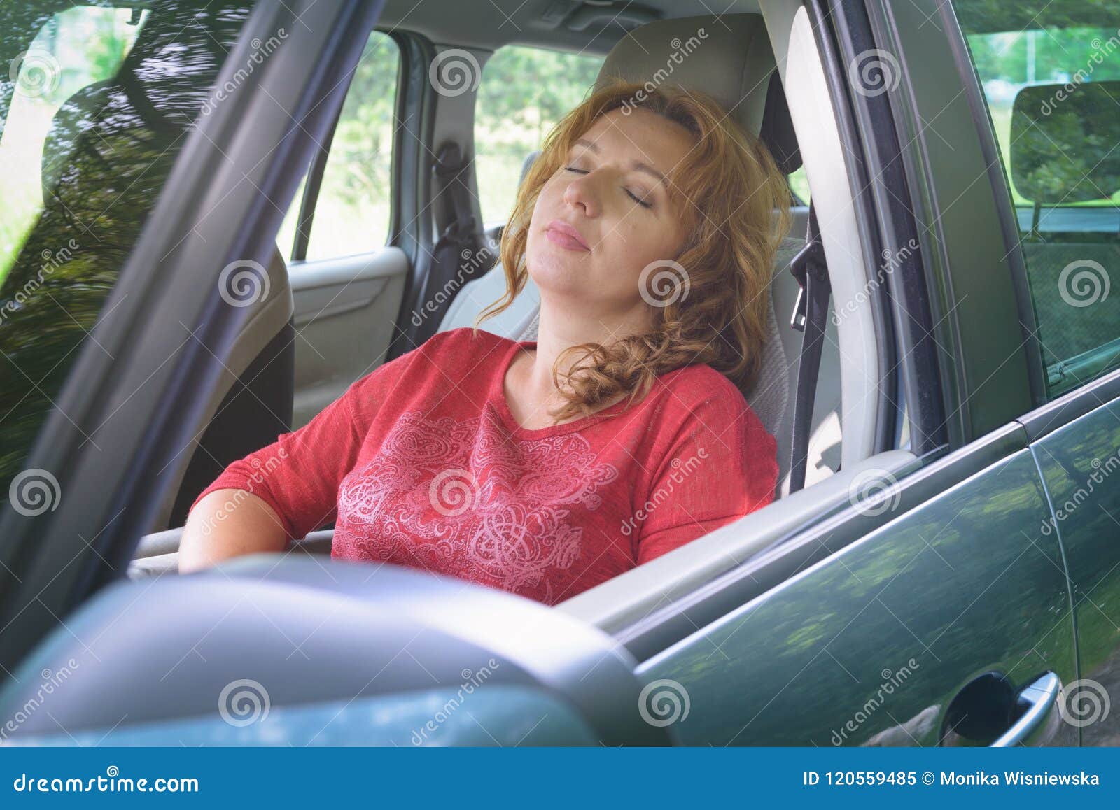 Woman is Resting in the Car Stock Image - Image of rest, highway: 120559485