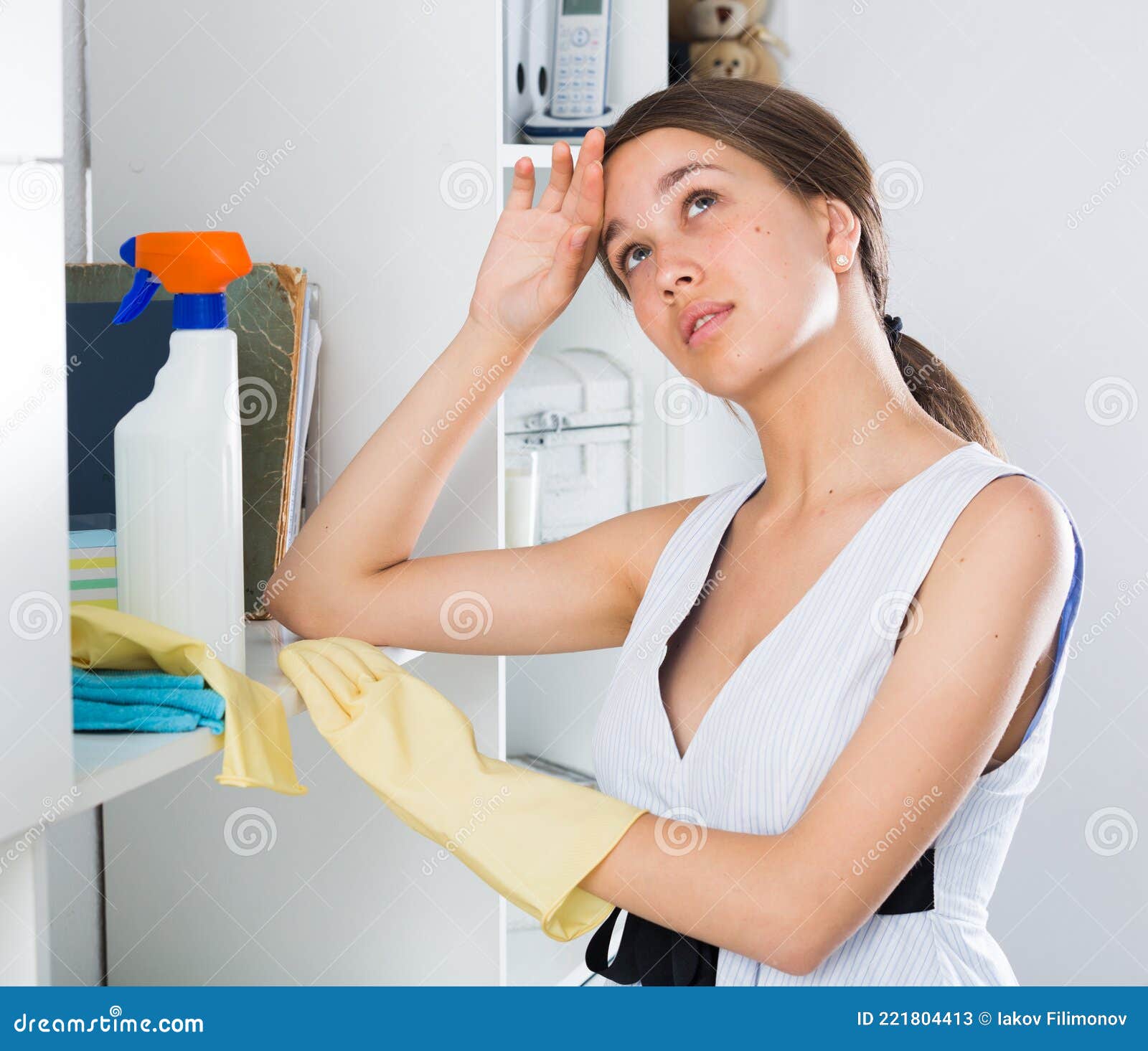 Woman is Resting after Cleaning Stock Image - Image of home, chores ...