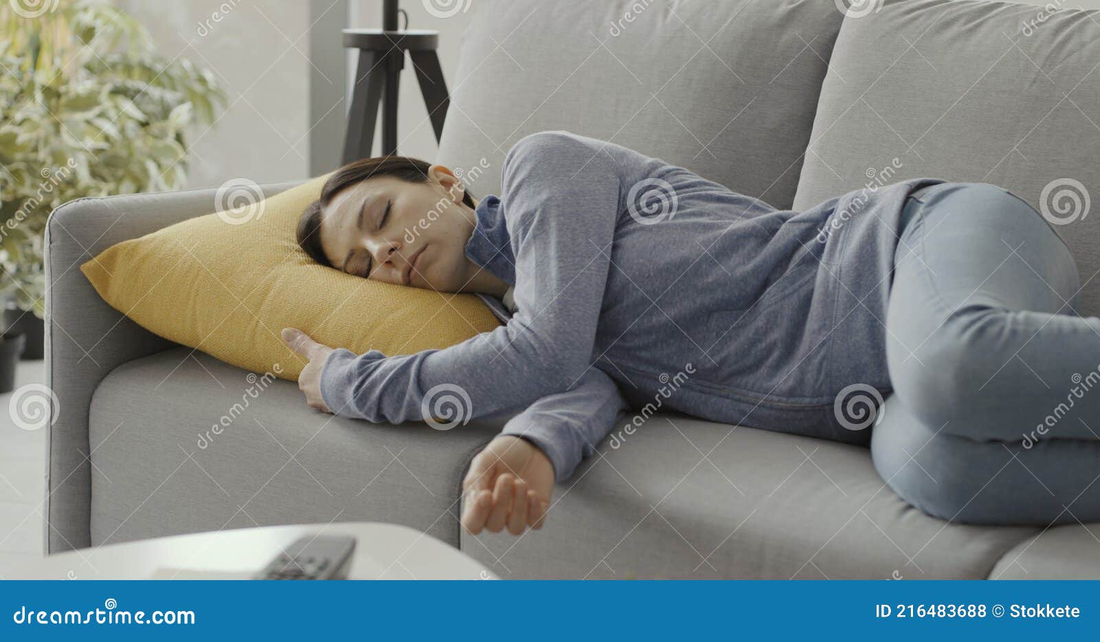 Woman Resting on the Couch at Home Stock Photo - Image of casual, cozy ...