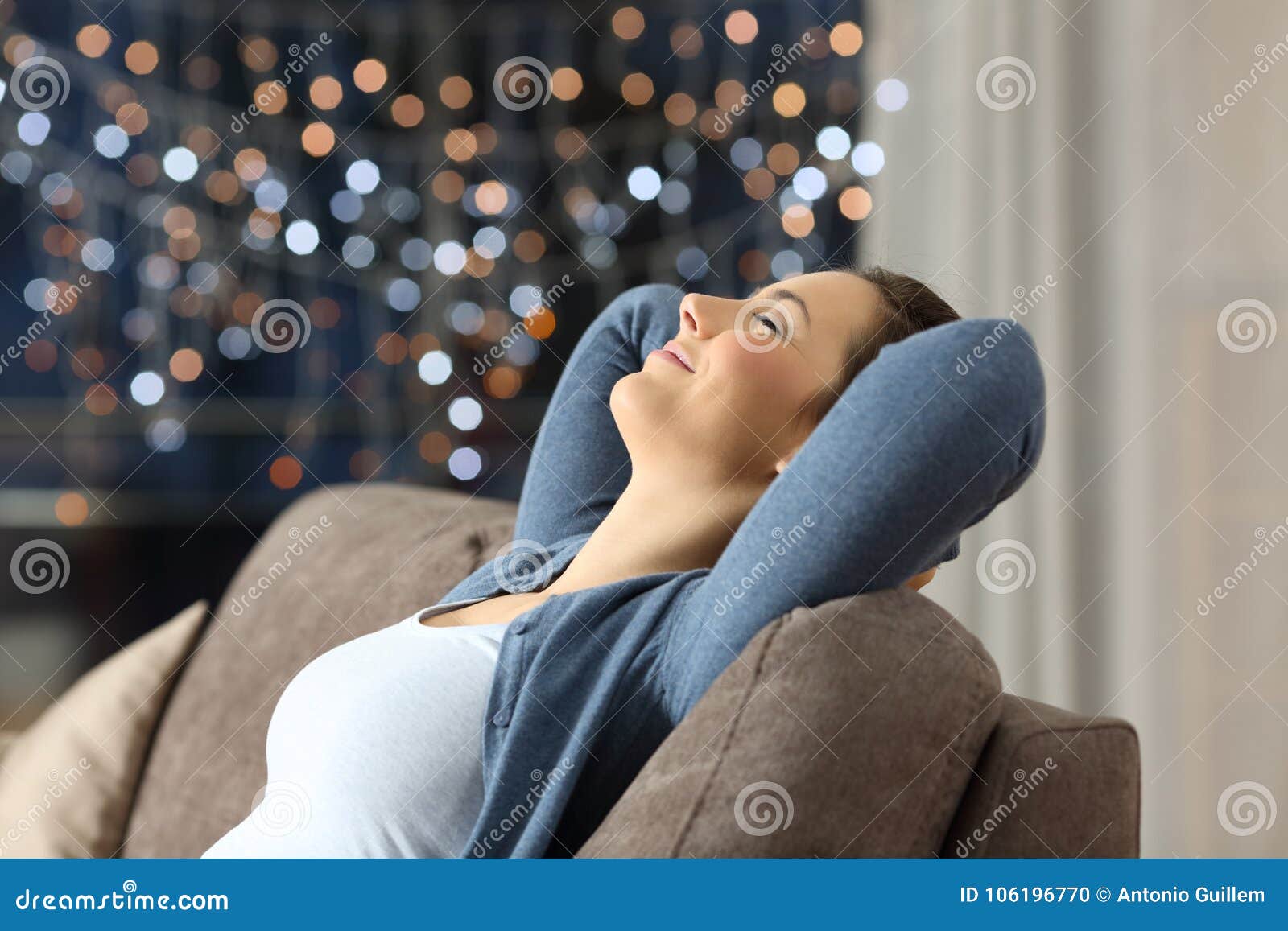 Woman Sleeping Smiling Couch Night Stock Photos - Free & Royalty-Free ...