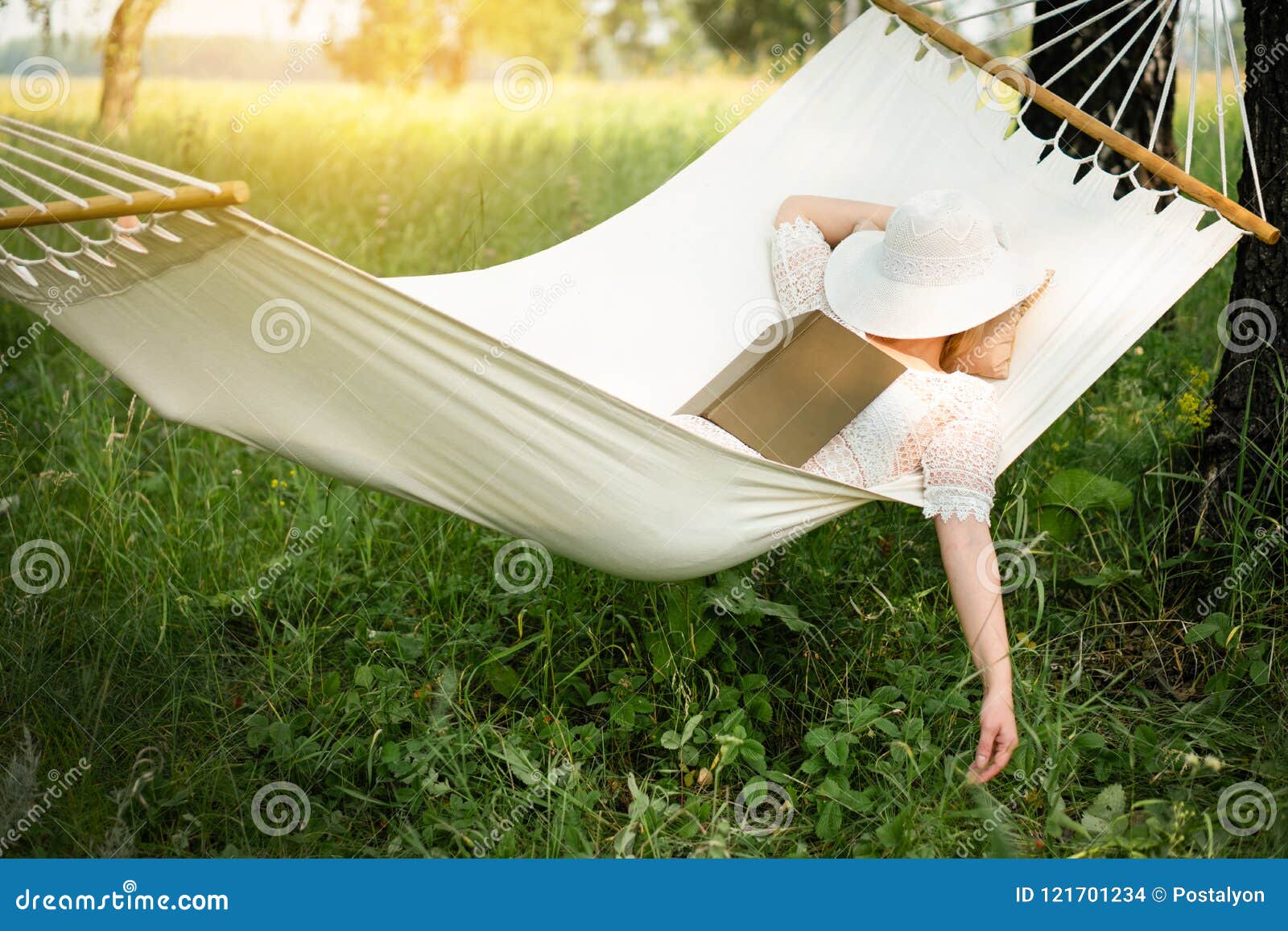 Woman Resting in Hammock. Sleeping Outdoors. Stock Photo - Image of ...