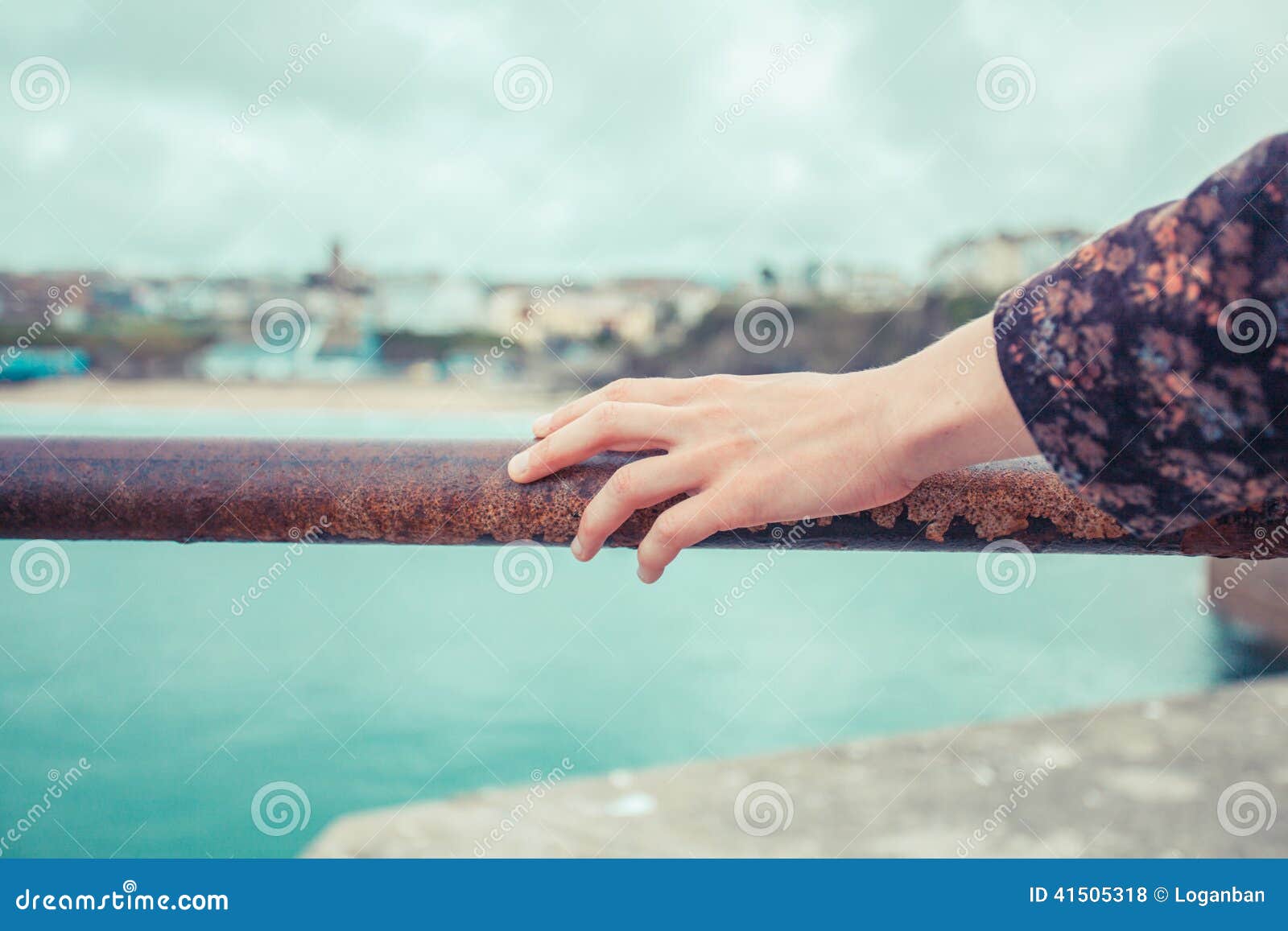 Woman Resting Her Hand on Rail in Harbour Stock Photo - Image of woman ...