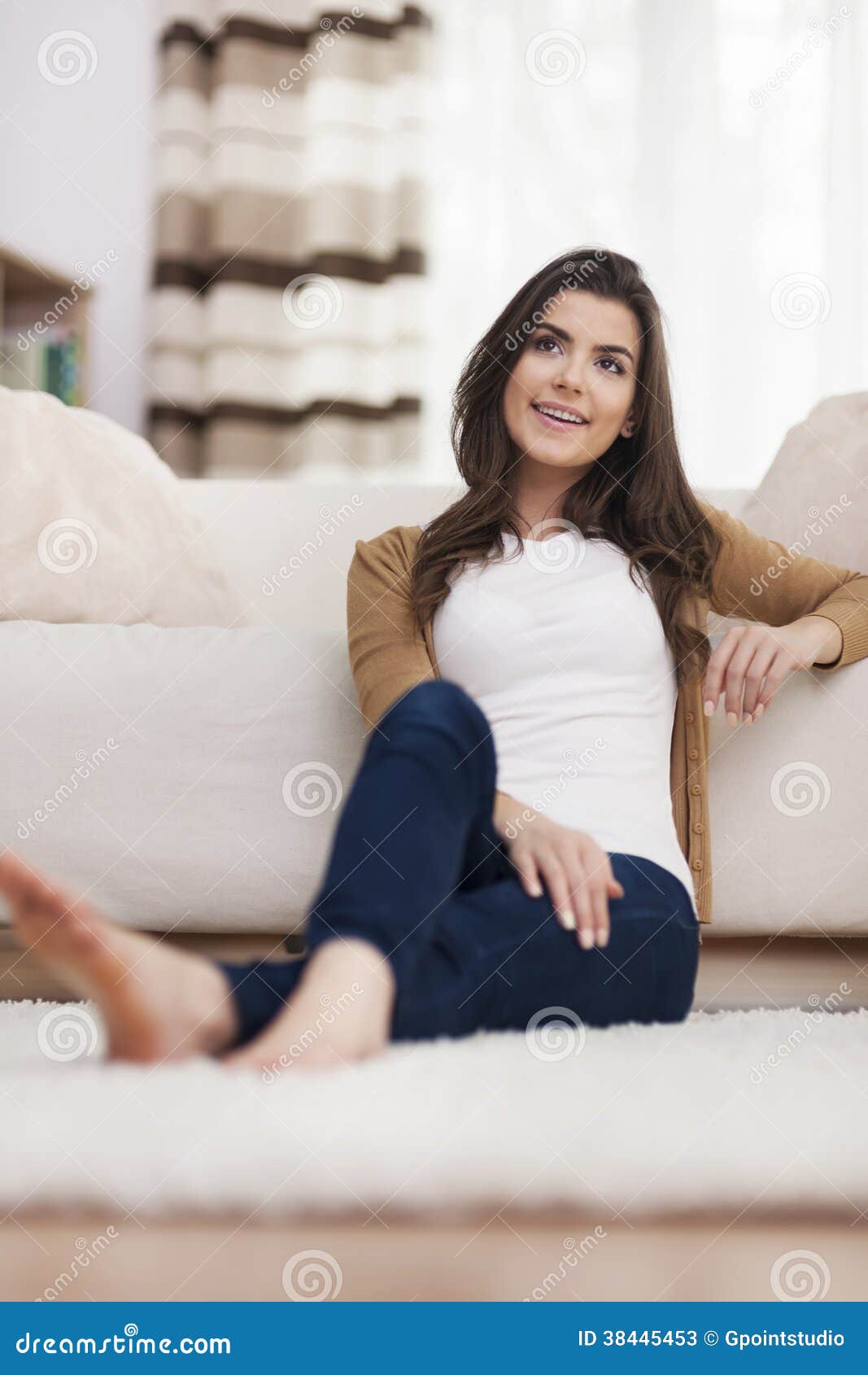 Woman resting at home stock image. Image of resting, living - 38445453