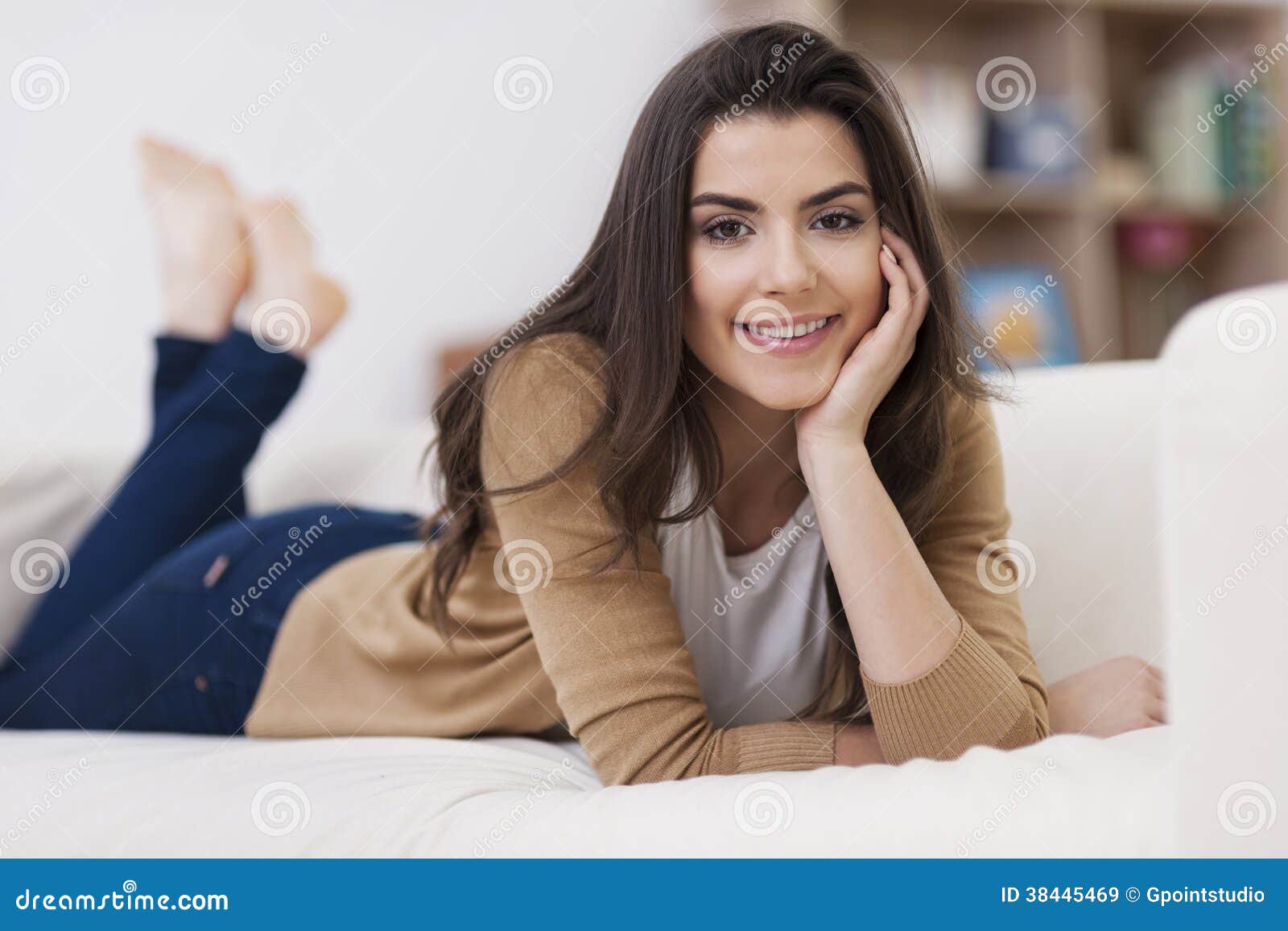 Woman resting at home stock image. Image of candid, sofa - 38445469
