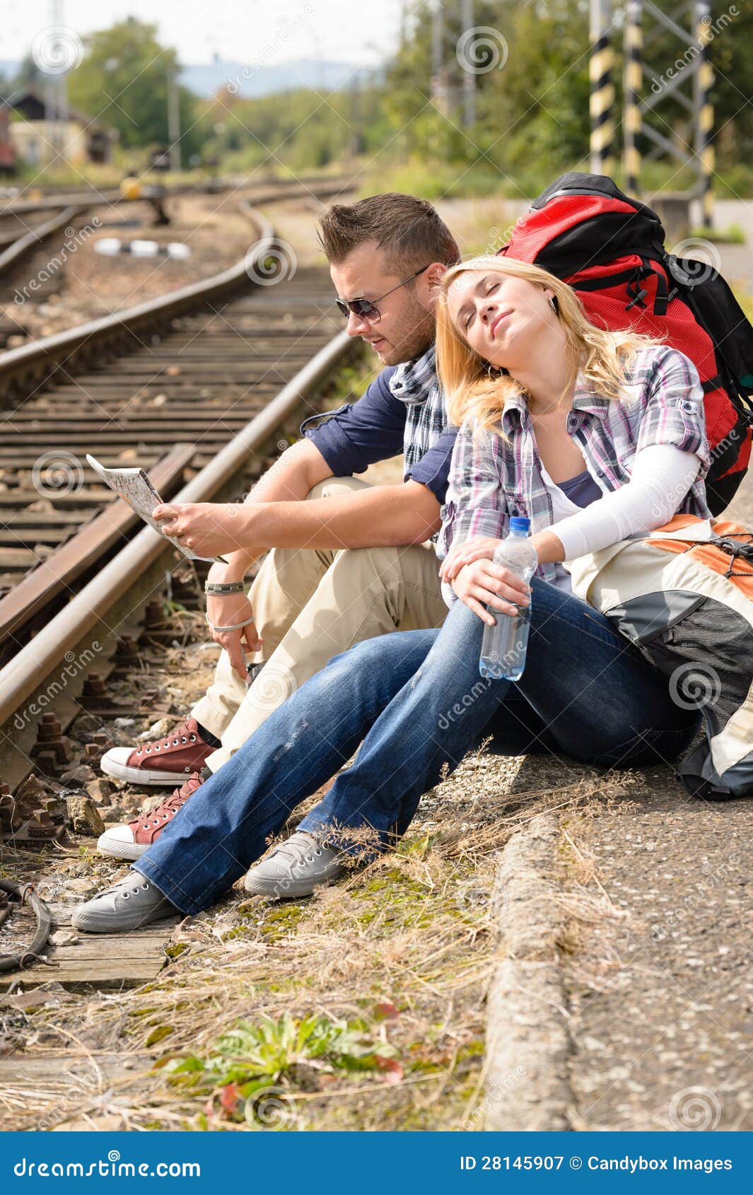 Woman Resting on Man S Shoulder Backpack Travel Stock Image - Image of ...