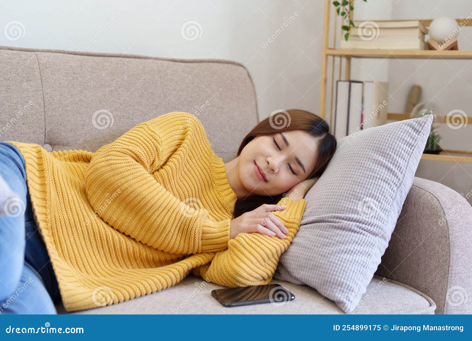Woman Resting on the Sofa at Home Stock Image - Image of furniture ...
