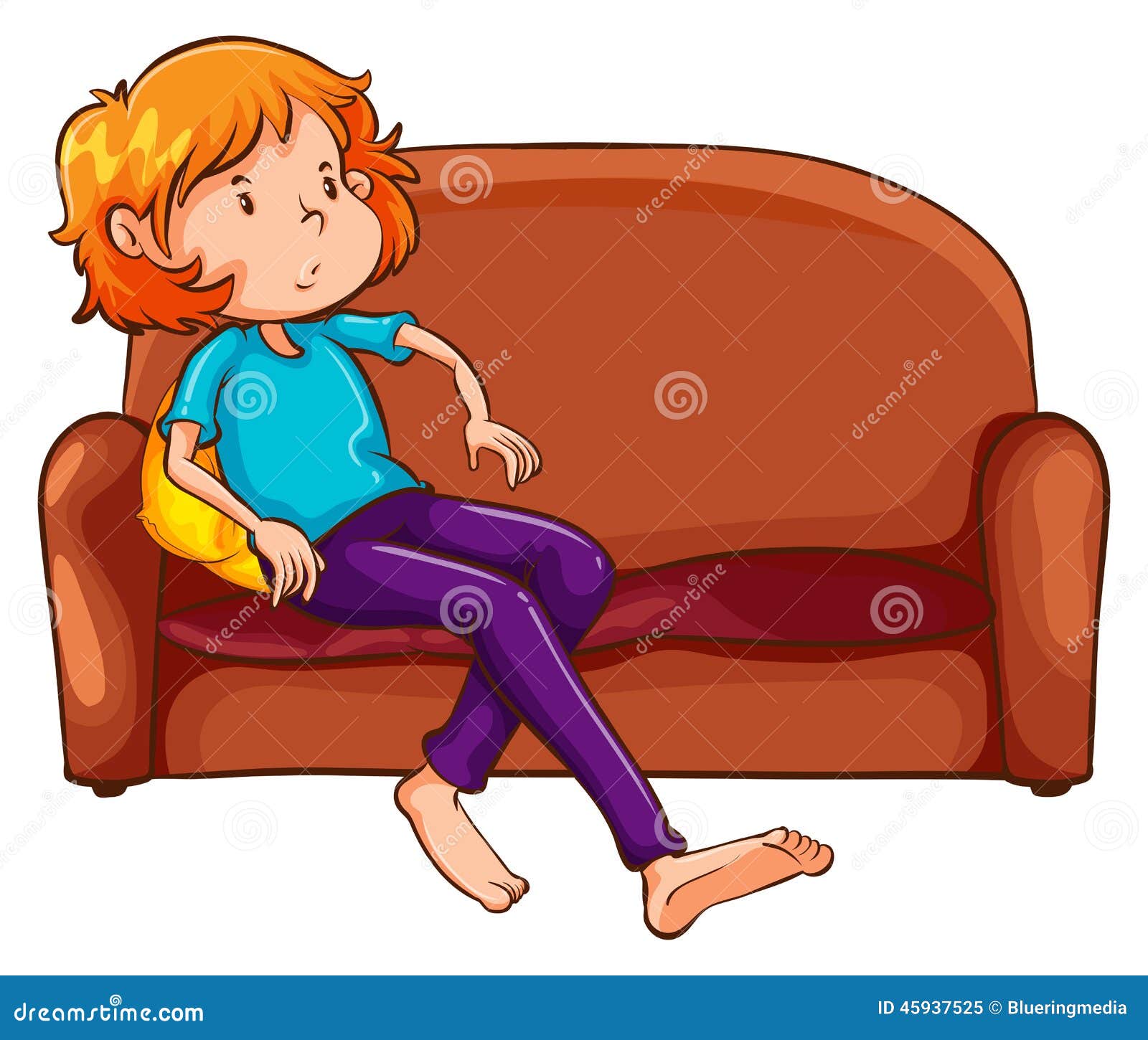 Woman Resting And Relaxing Watching Movie, Flat Vector Illustration ...