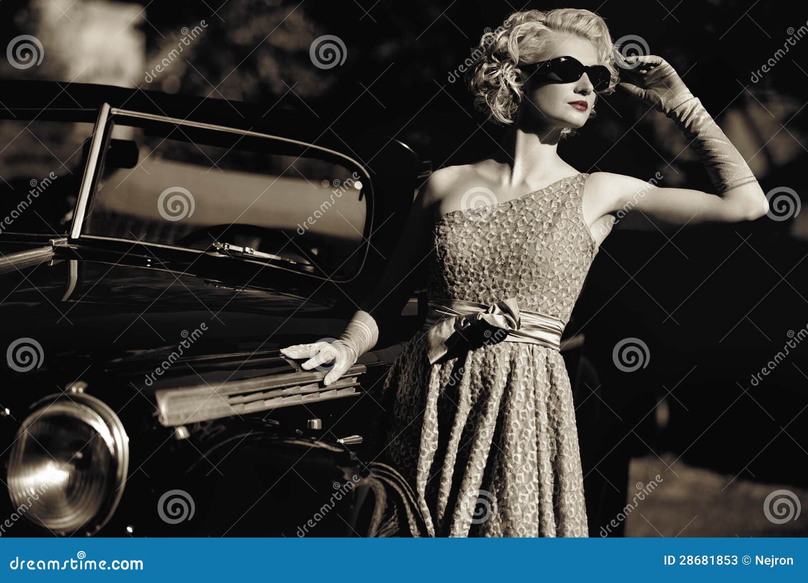 Woman and Retro Convertible Stock Image - Image of prestige, beautiful ...