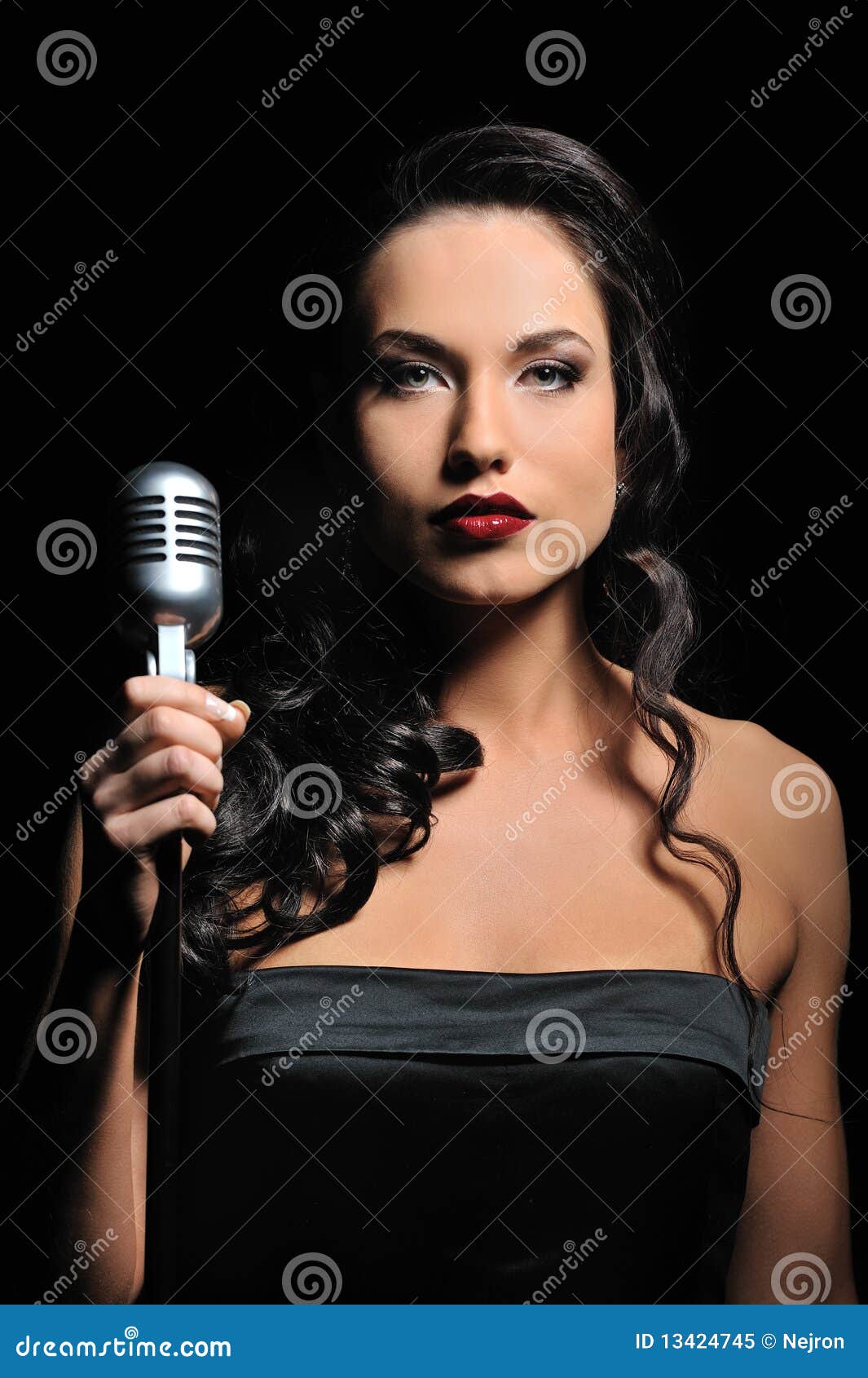 Woman with a Retro Microphone Stock Image - Image of beautiful ...
