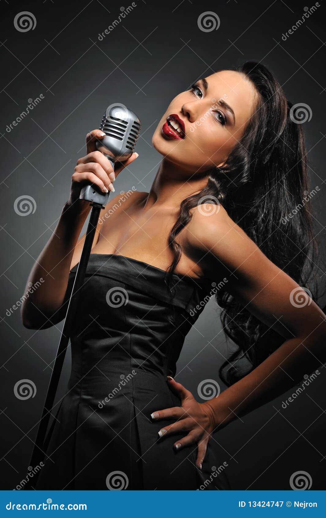Woman with a Retro Microphone Stock Image - Image of microphone ...