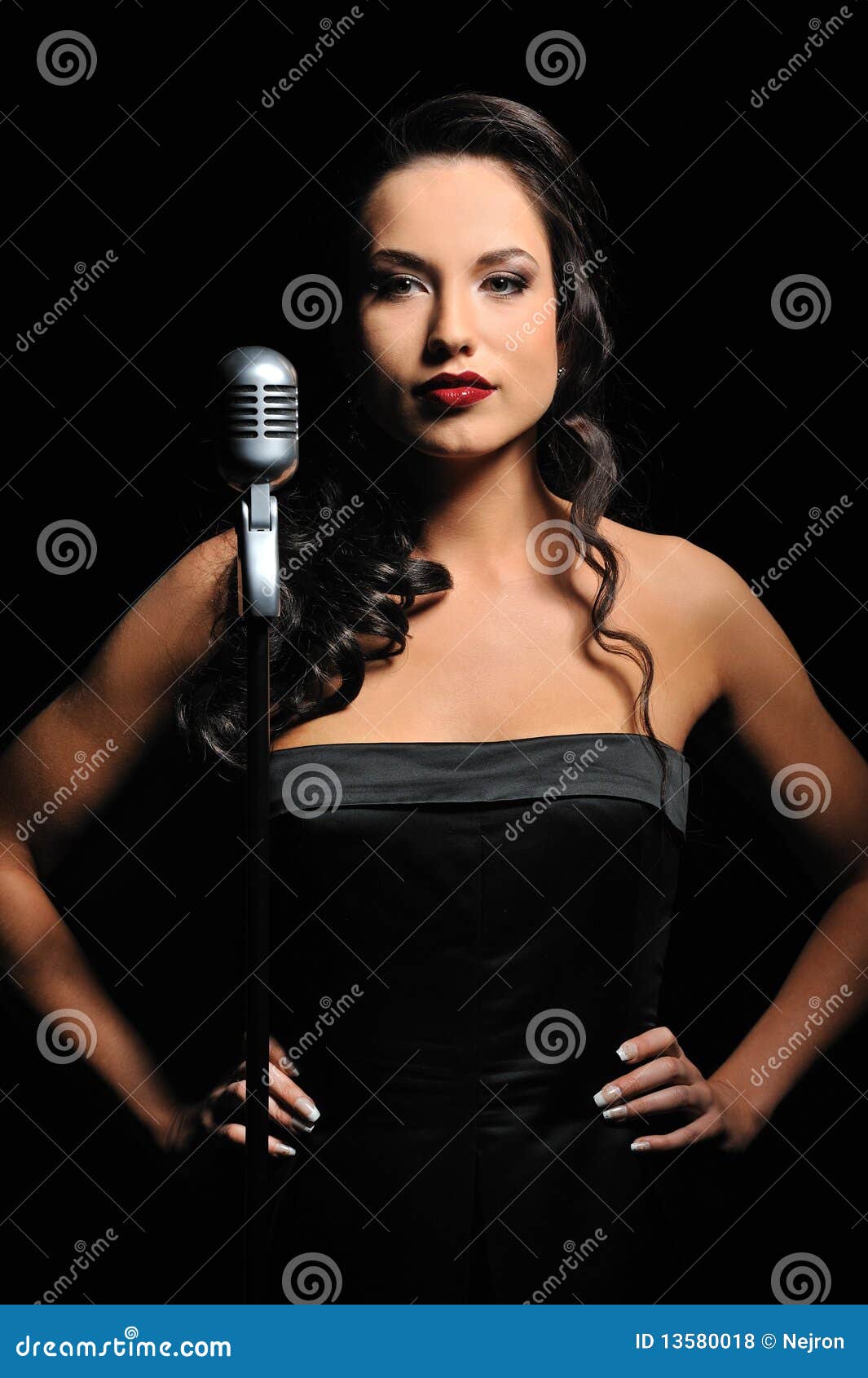 Woman with a Retro Microphone Stock Photo - Image of hair, concert ...