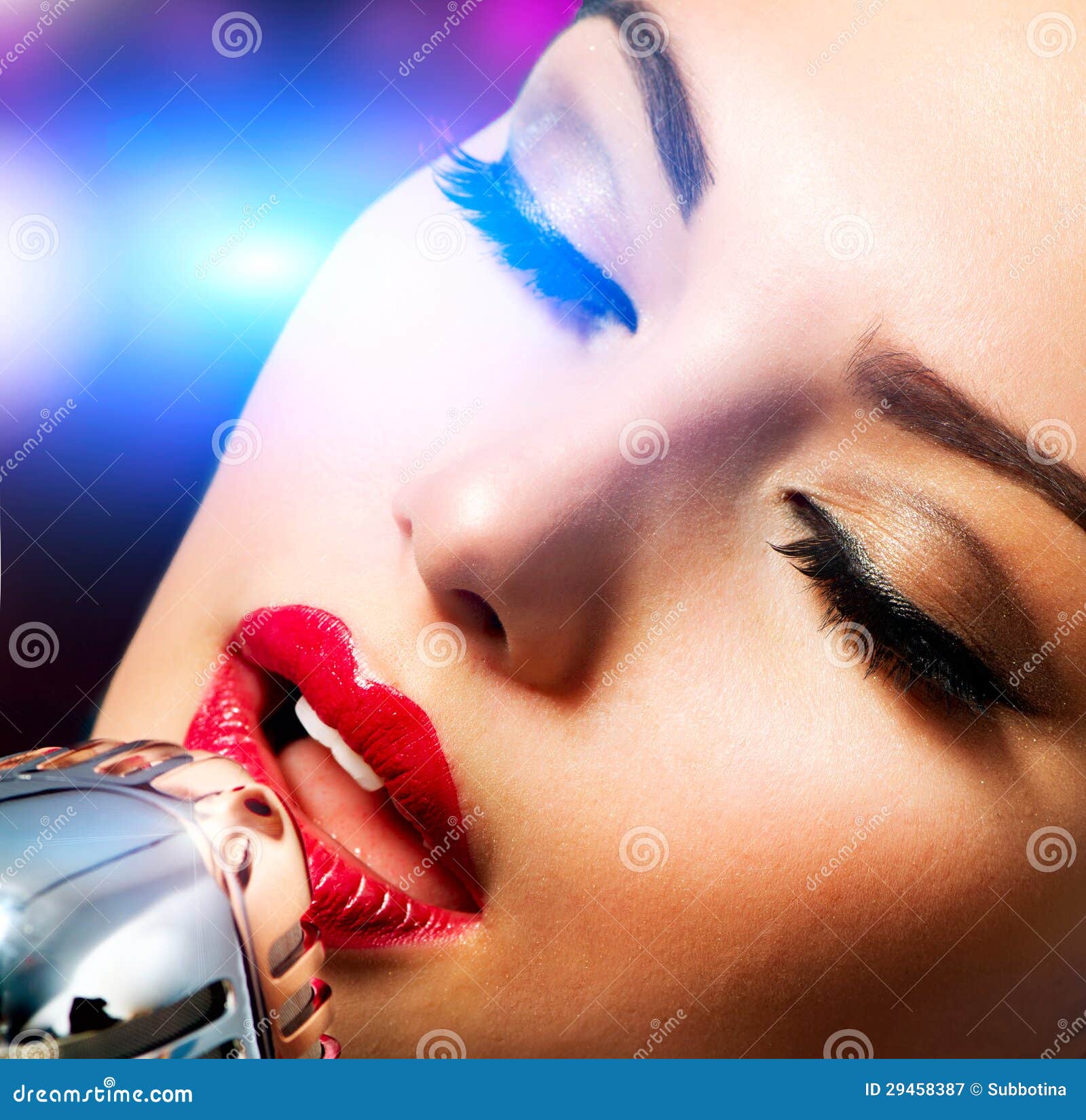 Woman with Retro Microphone Stock Image - Image of beautiful, girl ...