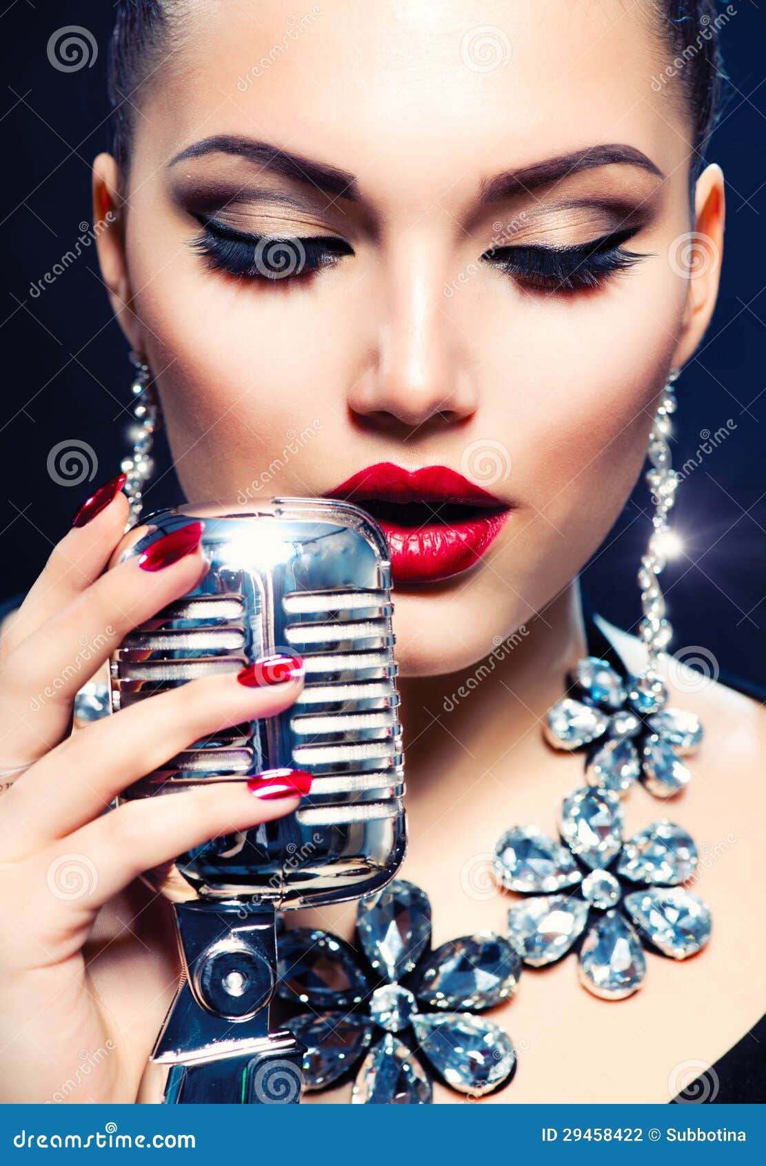 Woman with Retro Microphone Stock Photo - Image of person, microphone ...